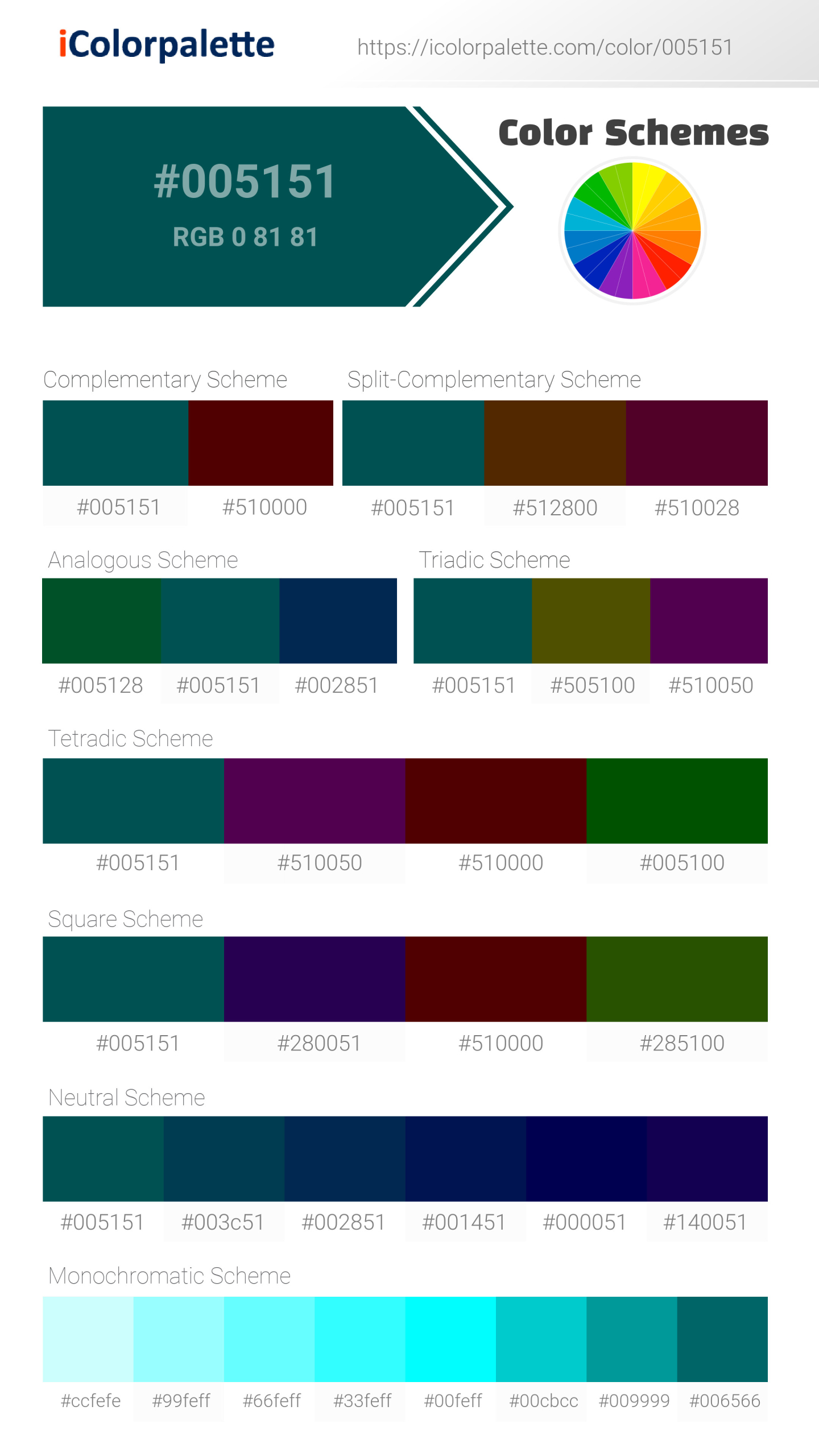 Pantone 7722 C Color | Hex color Code #005151 information | Hsl | Rgb ...