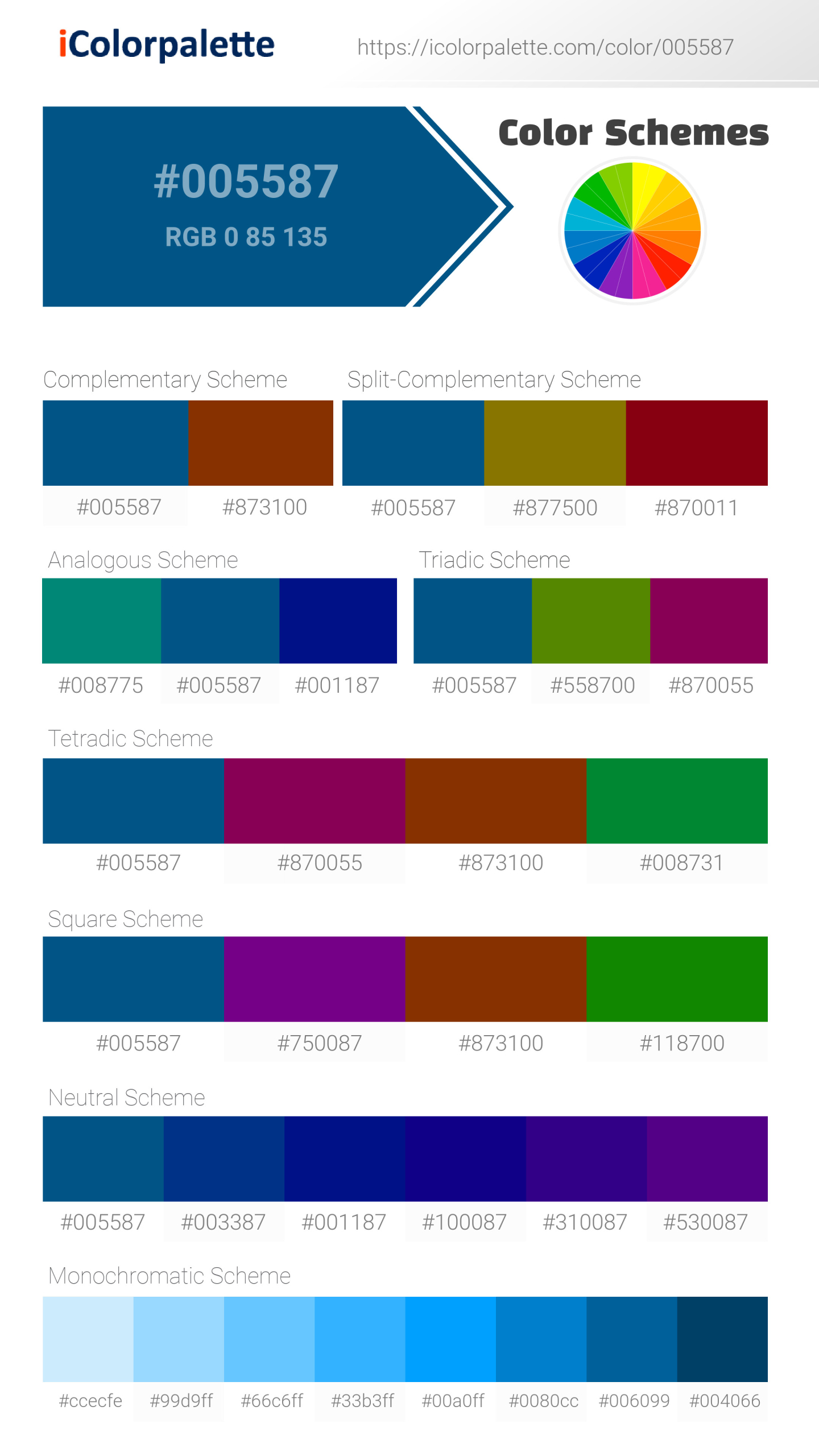 Hex Color #005587 information | Hsl | Rgb | Pantone