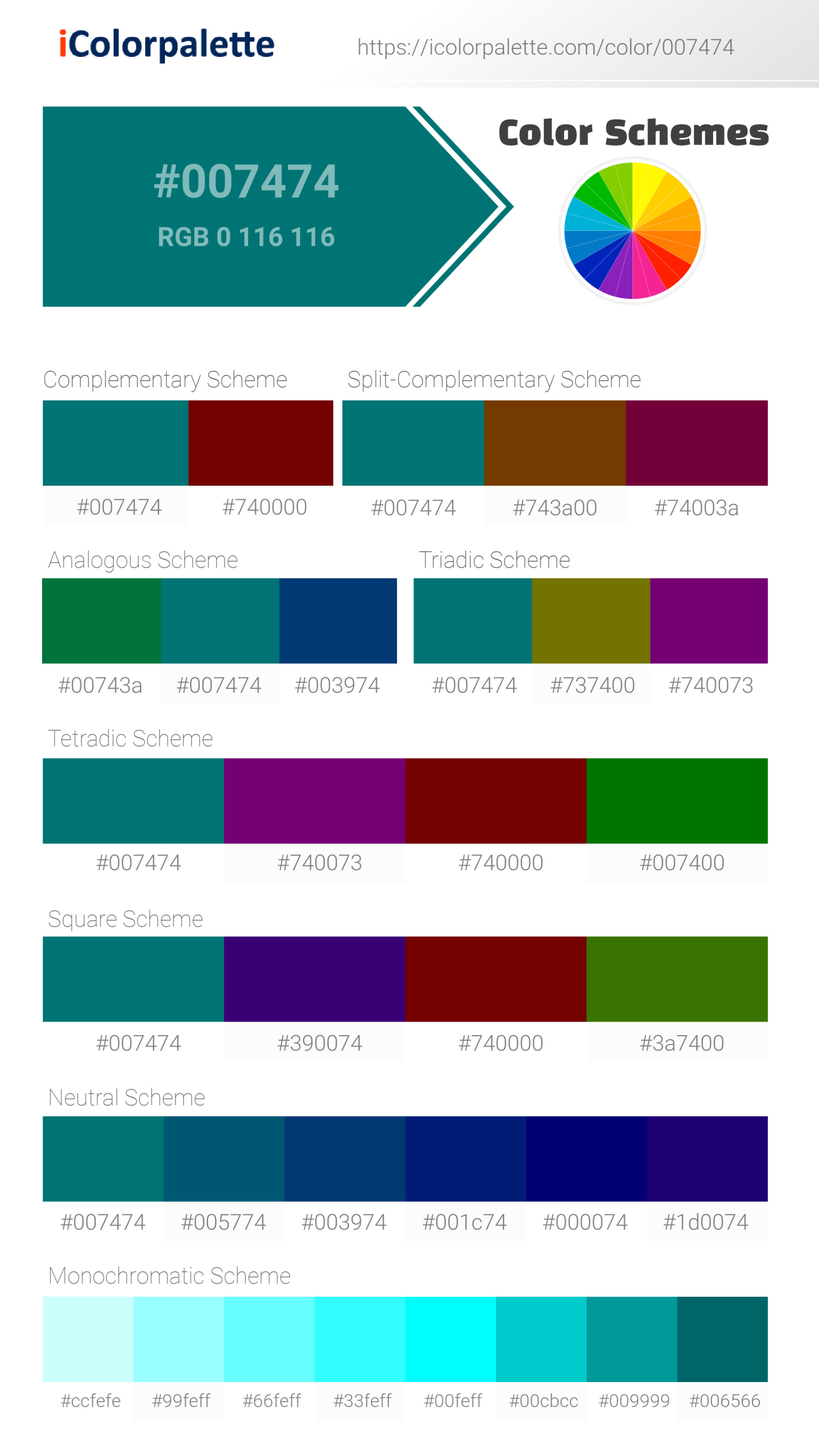 Skobeloff Color | 007474 information | Hsl | Rgb | Pantone