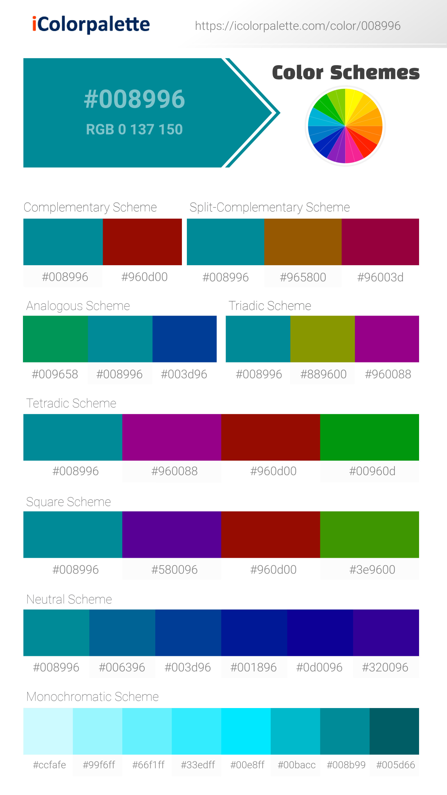 Zuni Color | 008996 | Color conversion CMYK | Hsl | Rgb | Pantone ...