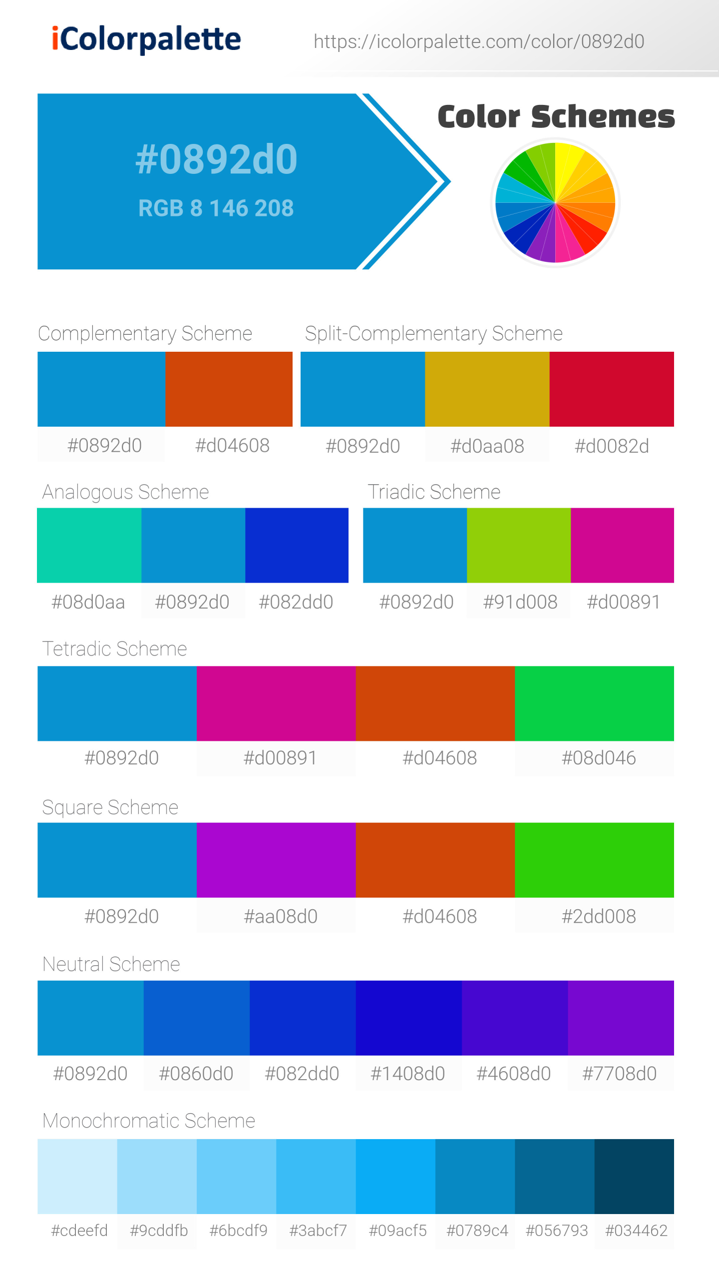 Rich Electric Blue Color | 0892d0 information | Hsl | Rgb | Pantone