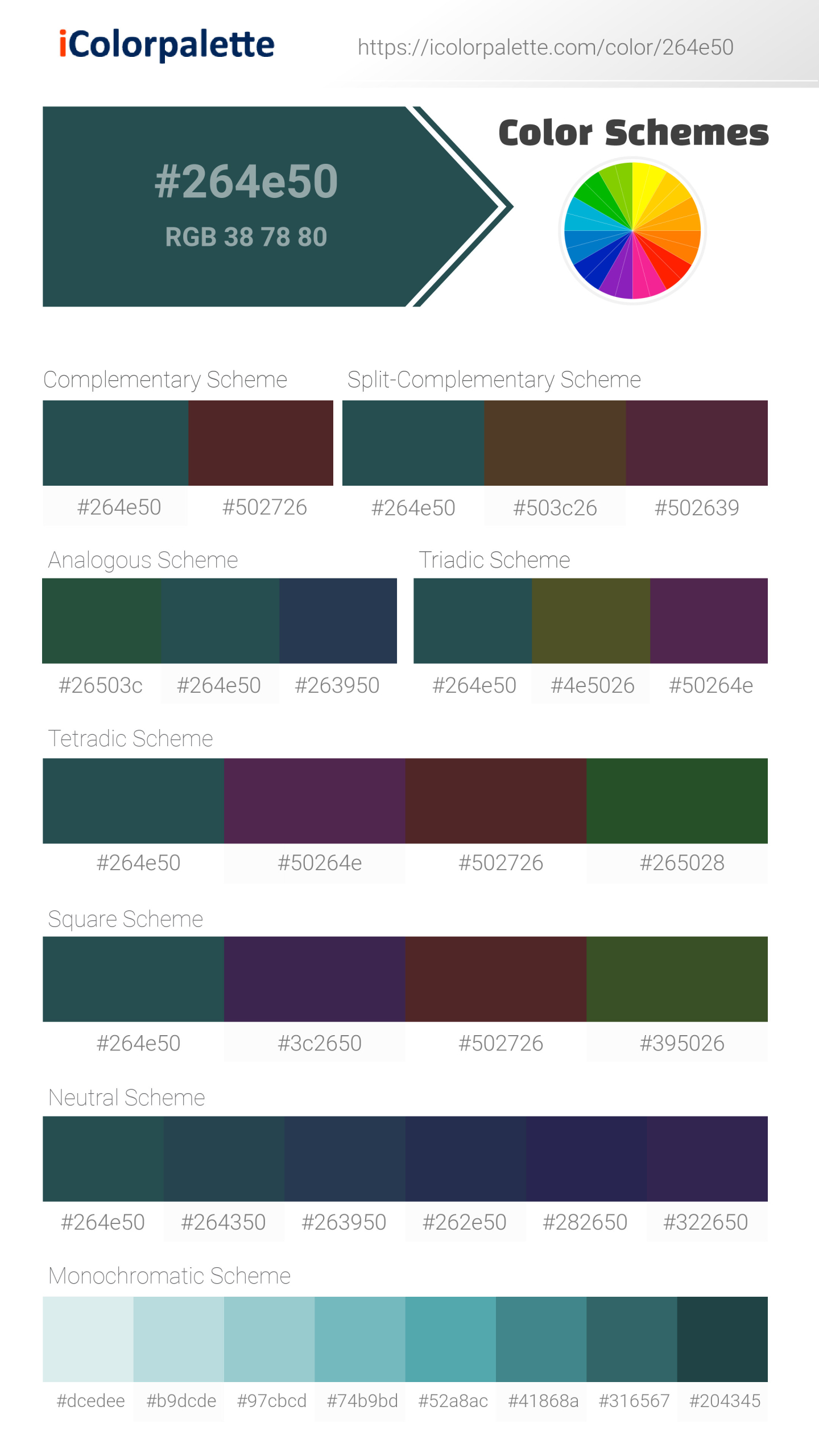 Seagrass Green Color | 264e50 information | Hsl | Rgb | Pantone