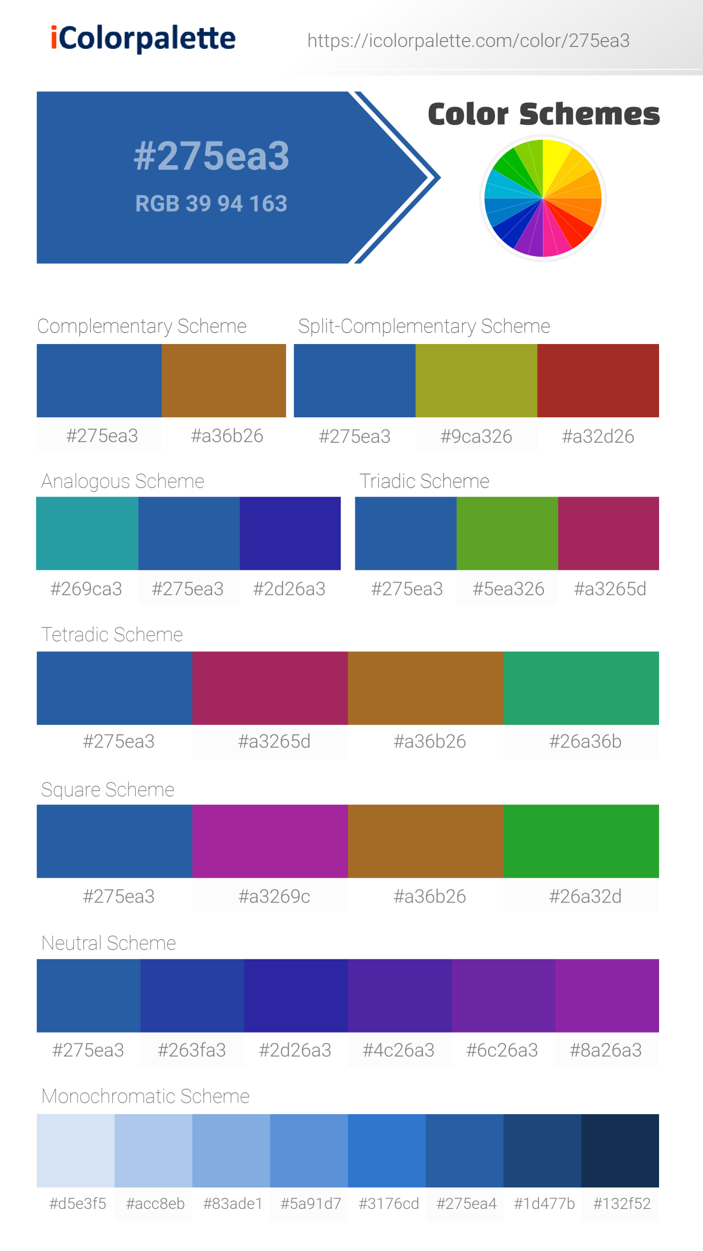 Hex Color #275ea3 information | Hsl | Rgb | Pantone
