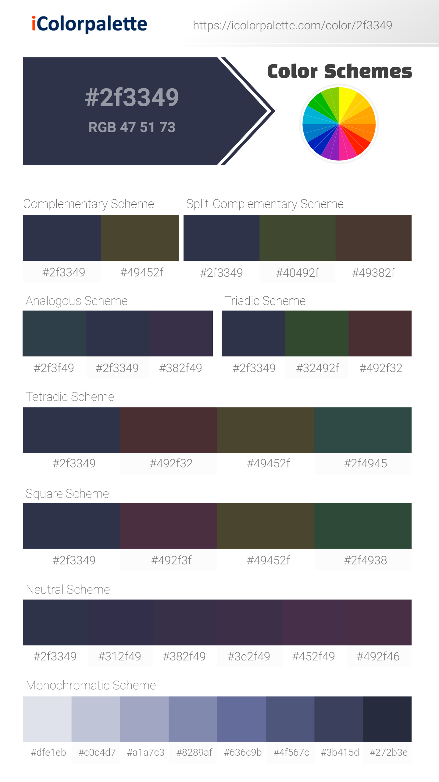 Hex Color #2f3349 information | Hsl | Rgb | Pantone
