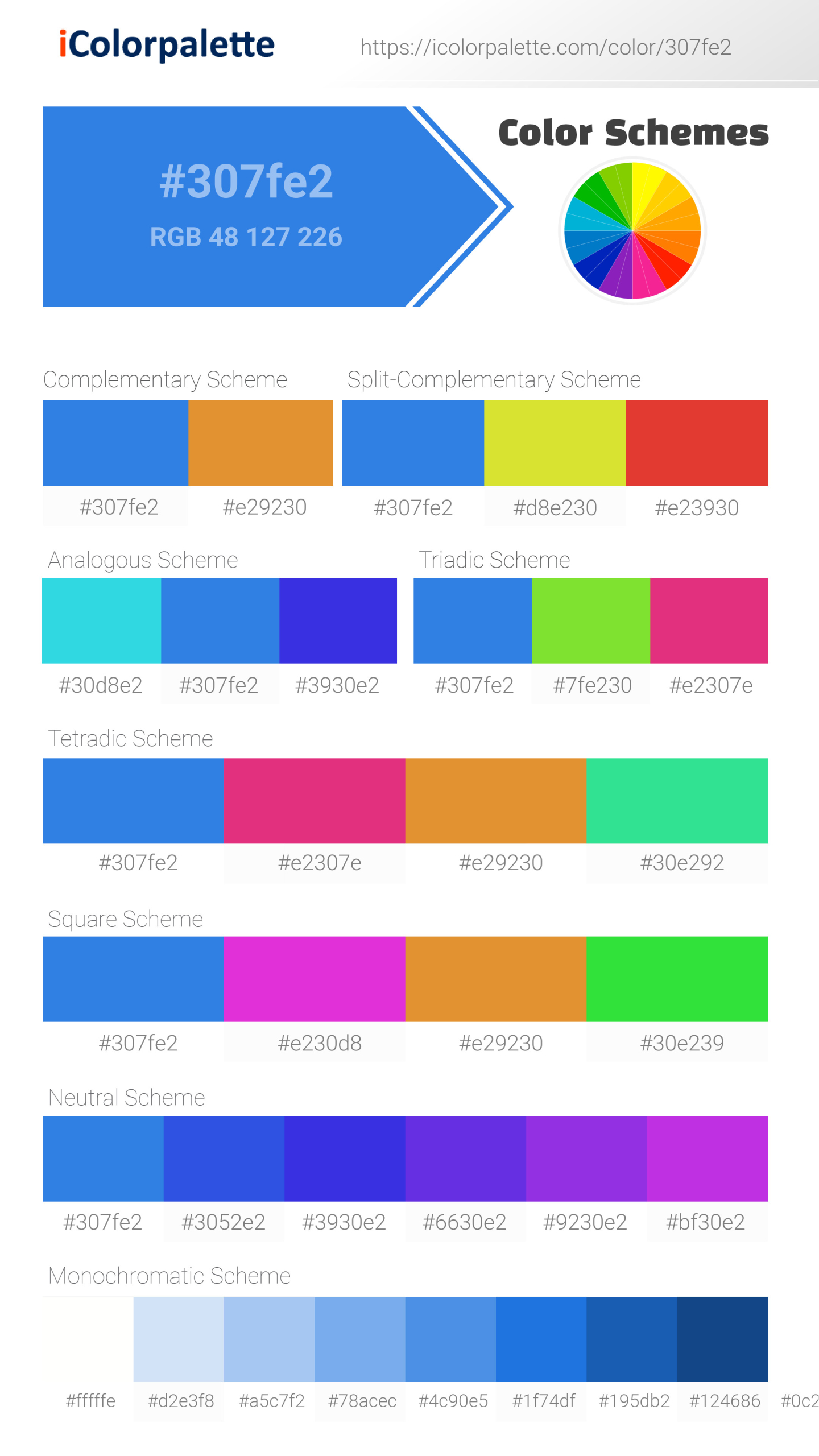 Hex Color #307fe2 information | Hsl | Rgb | Pantone