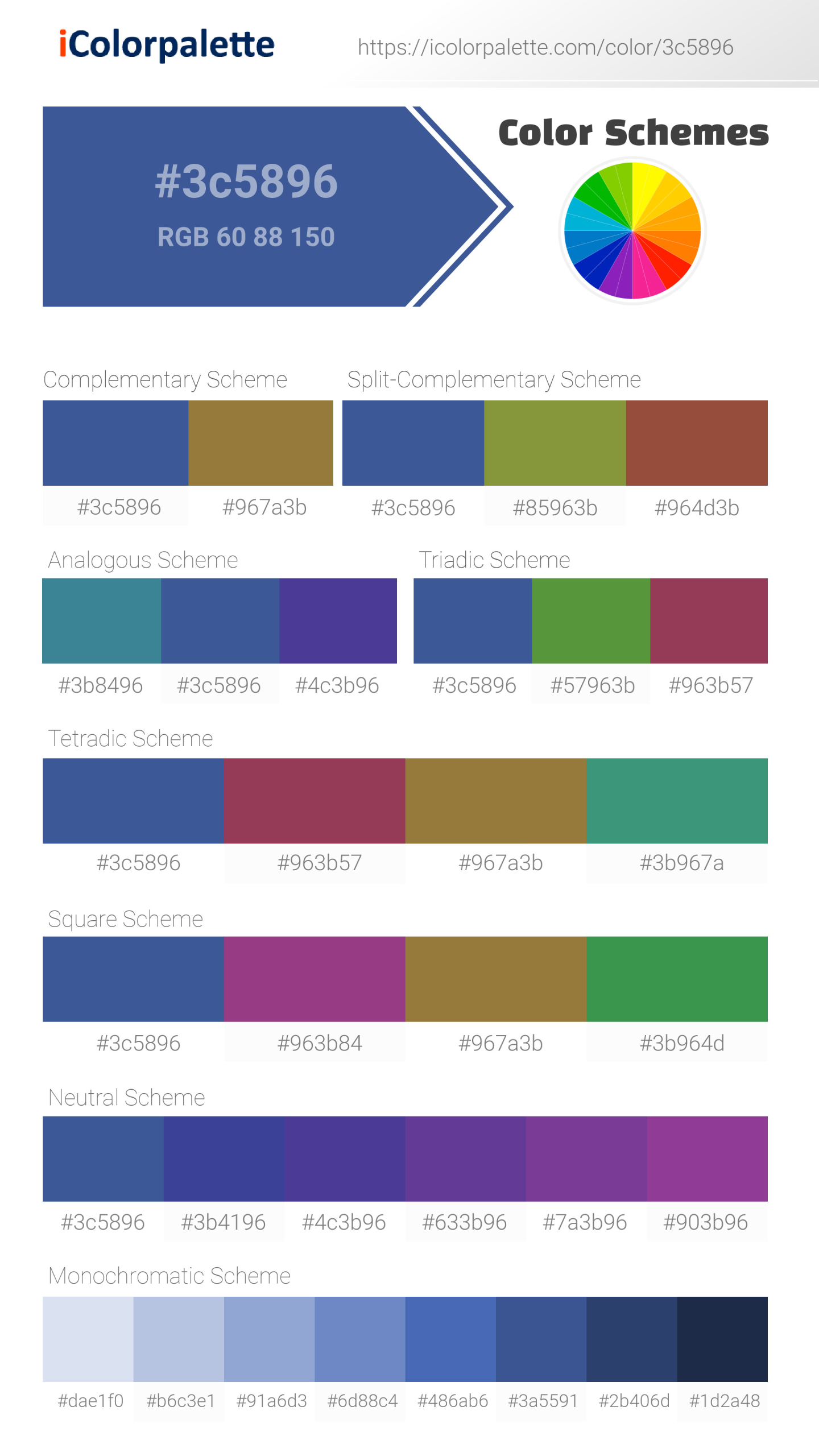 Hex Color #3c5896 | Pantone PANTONE 287 U | Hsl | Rgb