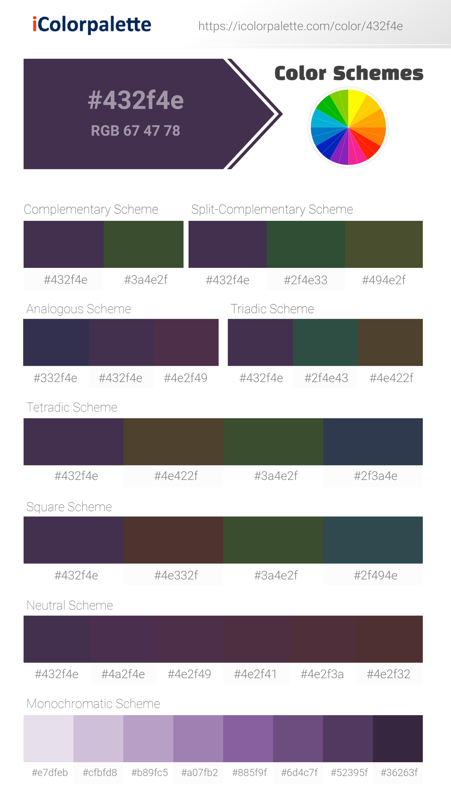 Hex Color #432f4e | Printing Match PANTONE 19-3520 TPX | Color ...