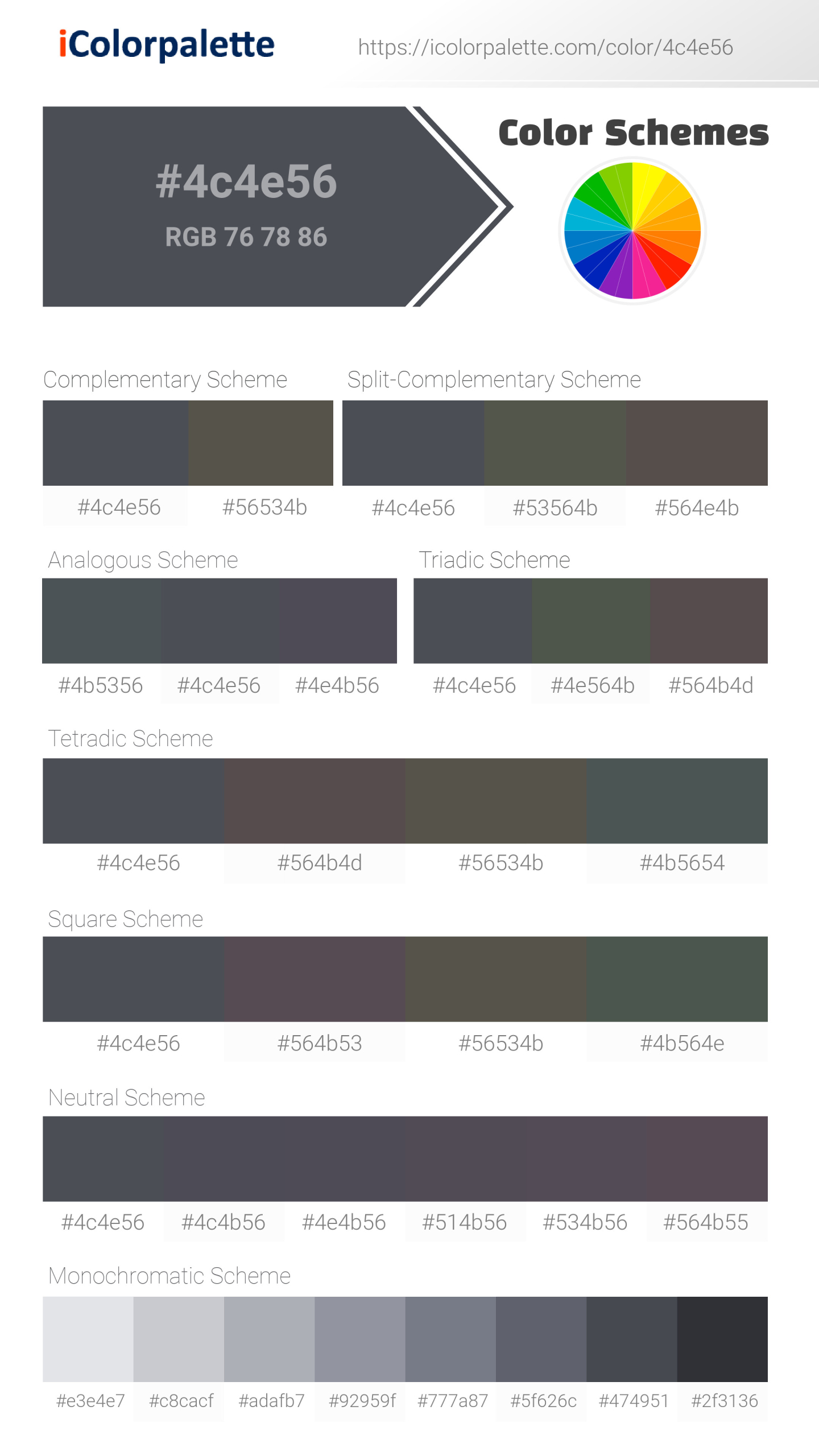 Pantone Black 6 U Color | Hex color Code #4C4E56 information | Hsl ...