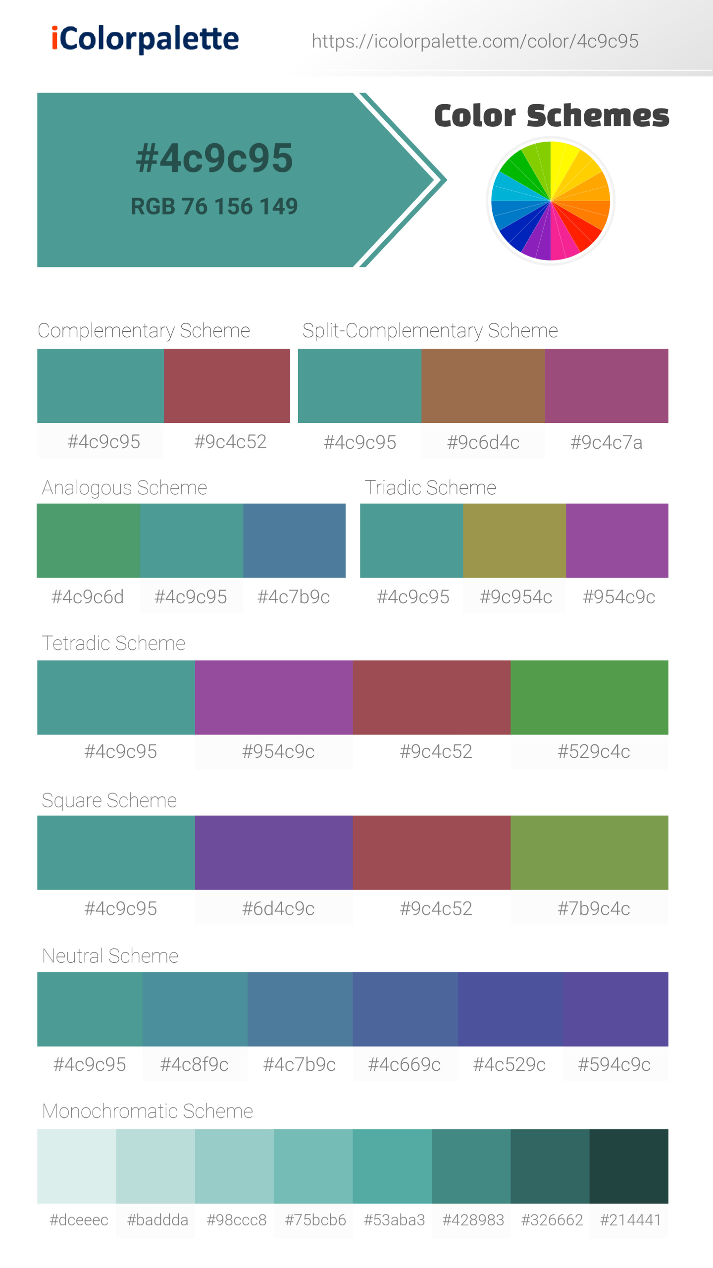 Hex Color #4c9c95 information | Hsl | Rgb | Pantone