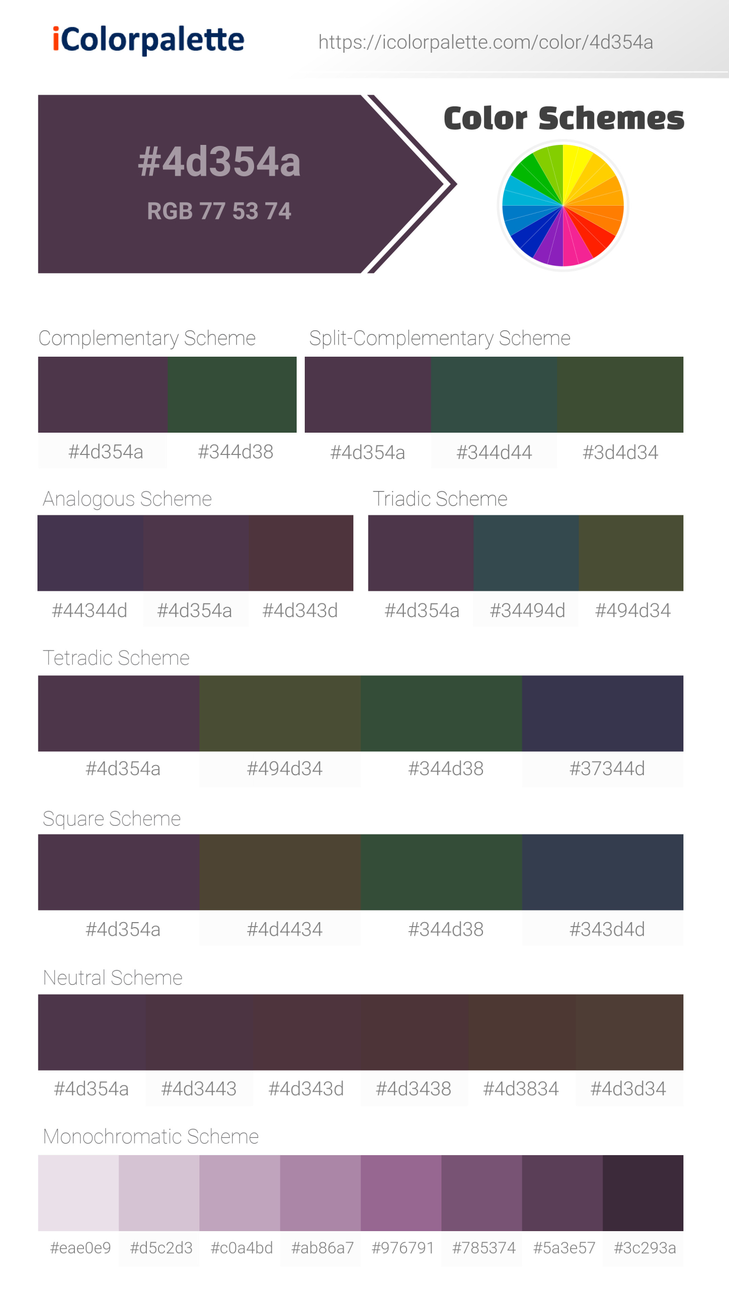 Hex Color #4d354a | Printing Match PANTONE 19-2816 TPX | Color ...