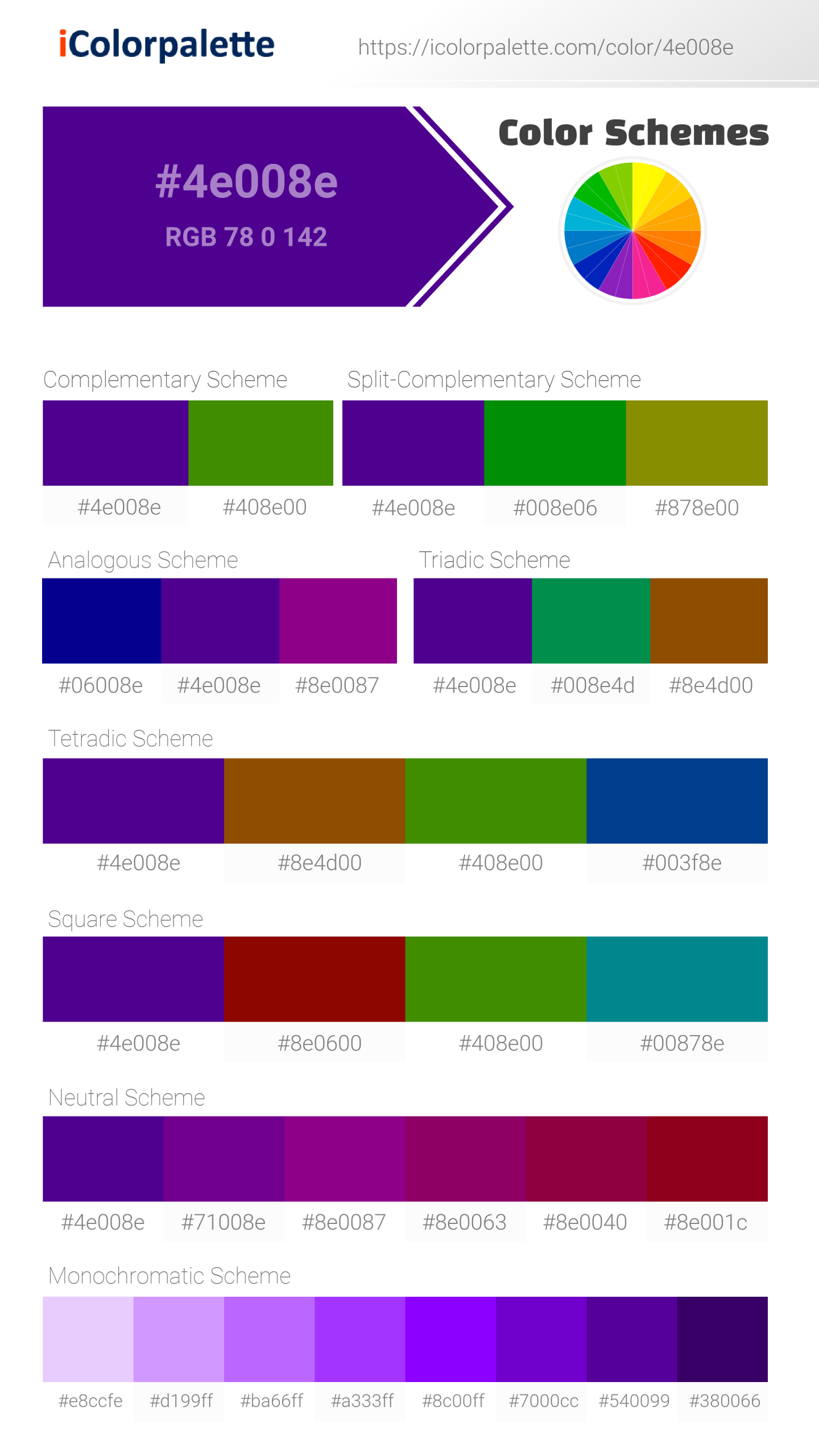 Hex Color #4e008e | Printing Match PANTONE MEDIUM PURPLE C | Color ...