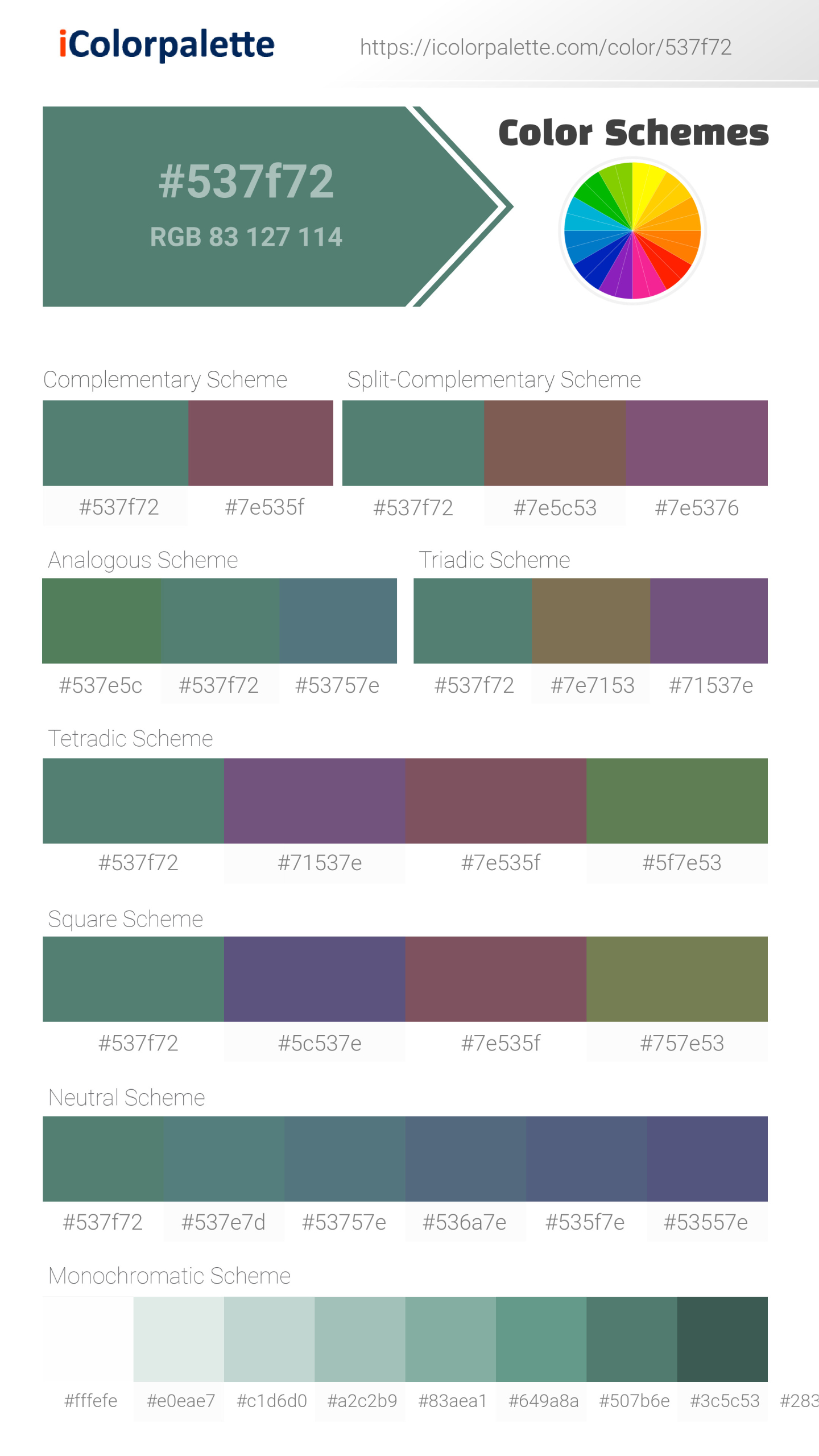 Pantone P 132-12 U Color | Hex color Code #537F72 information | Hsl ...