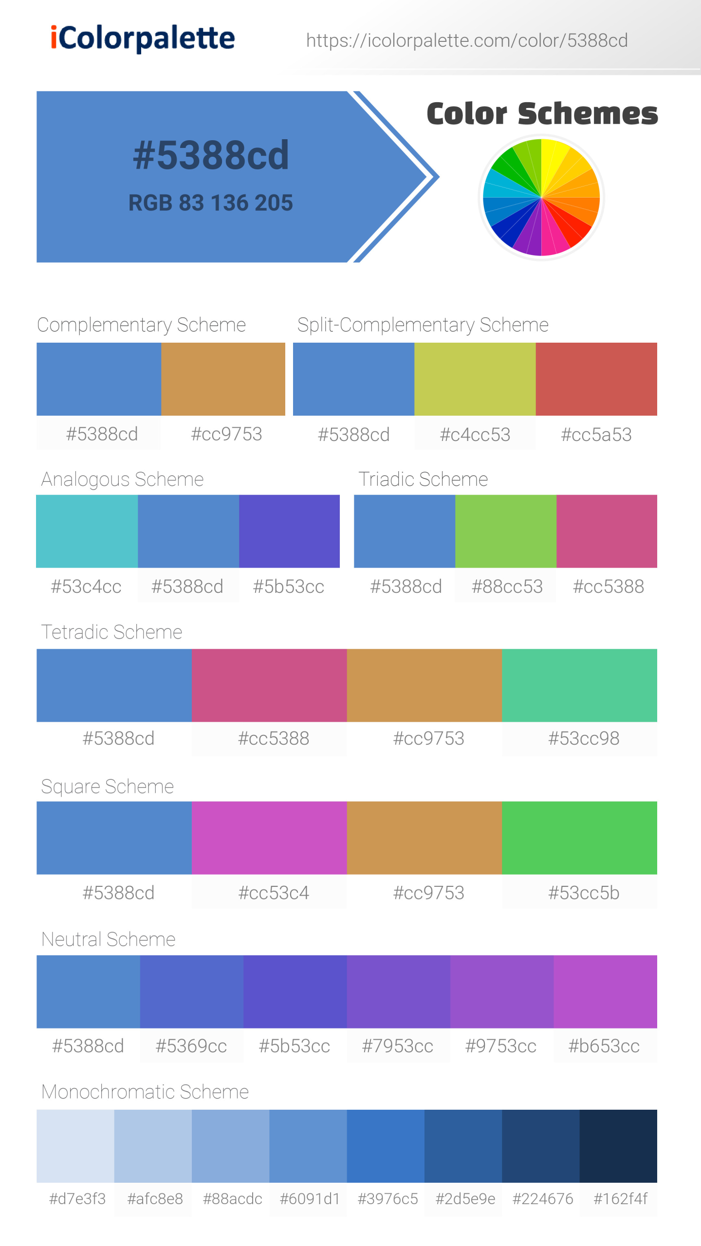 Hex Color #5388cd information | Hsl | Rgb | Pantone