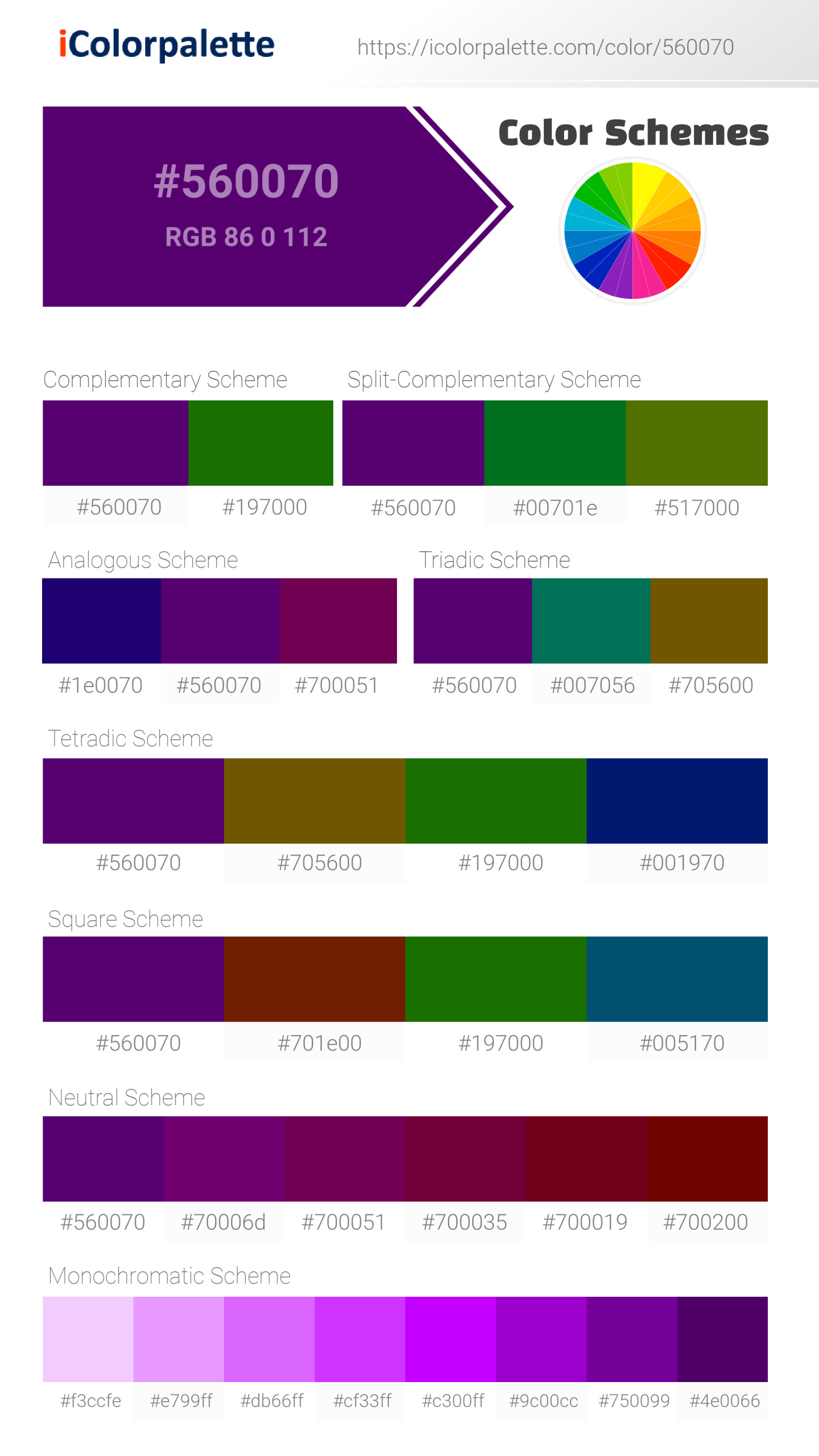 Royal Purple (similar) Color | 560070 | Color conversion CMYK | Hsl ...