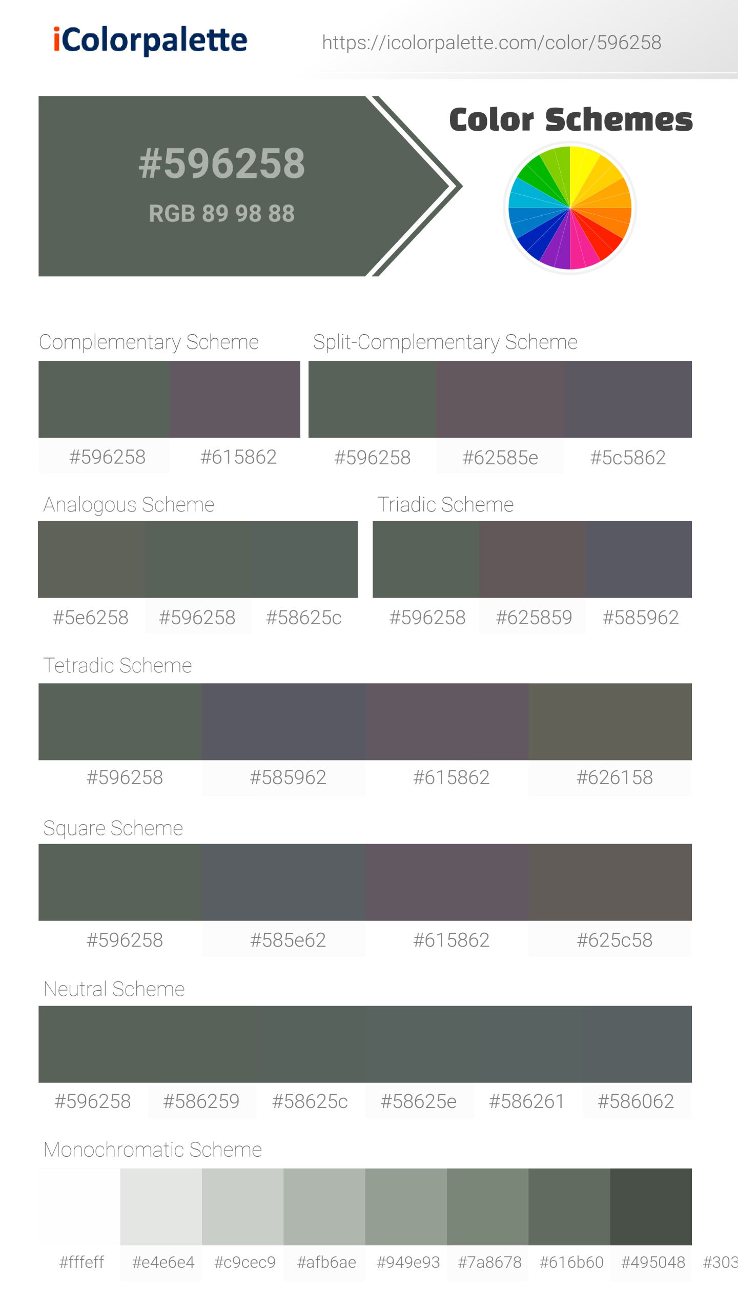 Hex Color #596258 | Printing Match PANTONE 19-0309 TPG | Color ...
