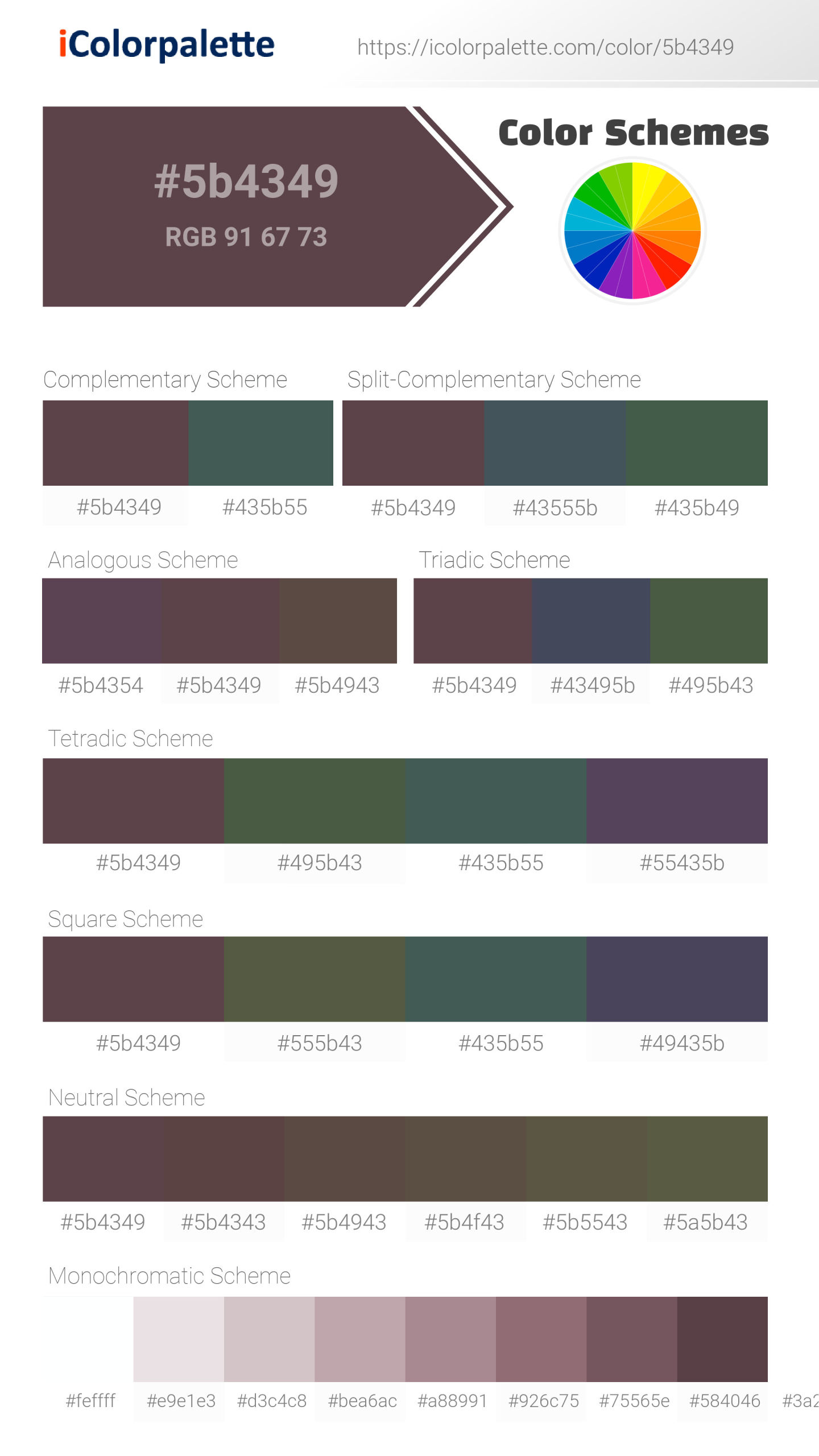 Hex Color #5b4349 | Printing Match PANTONE 19-1620 TCX | Color ...