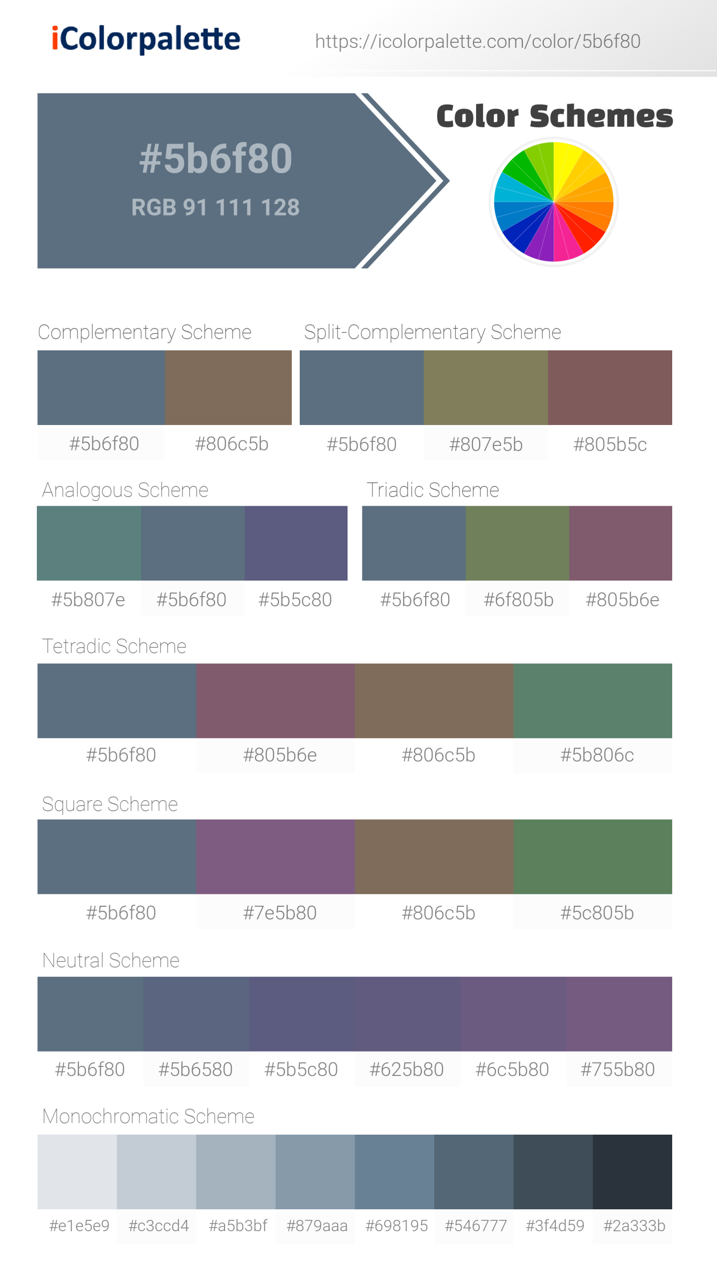 Hex Color #5b6f80 information | Hsl | Rgb | Pantone