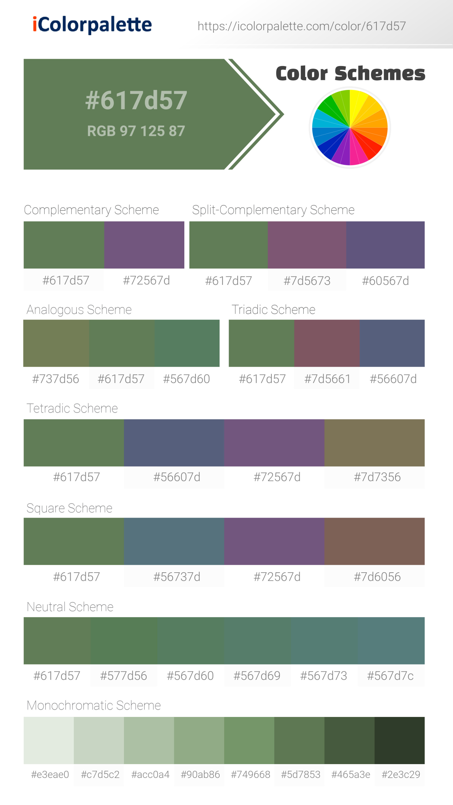 Pantone 364 Up Color | Hex color Code #617D57 information | Hsl | Rgb ...