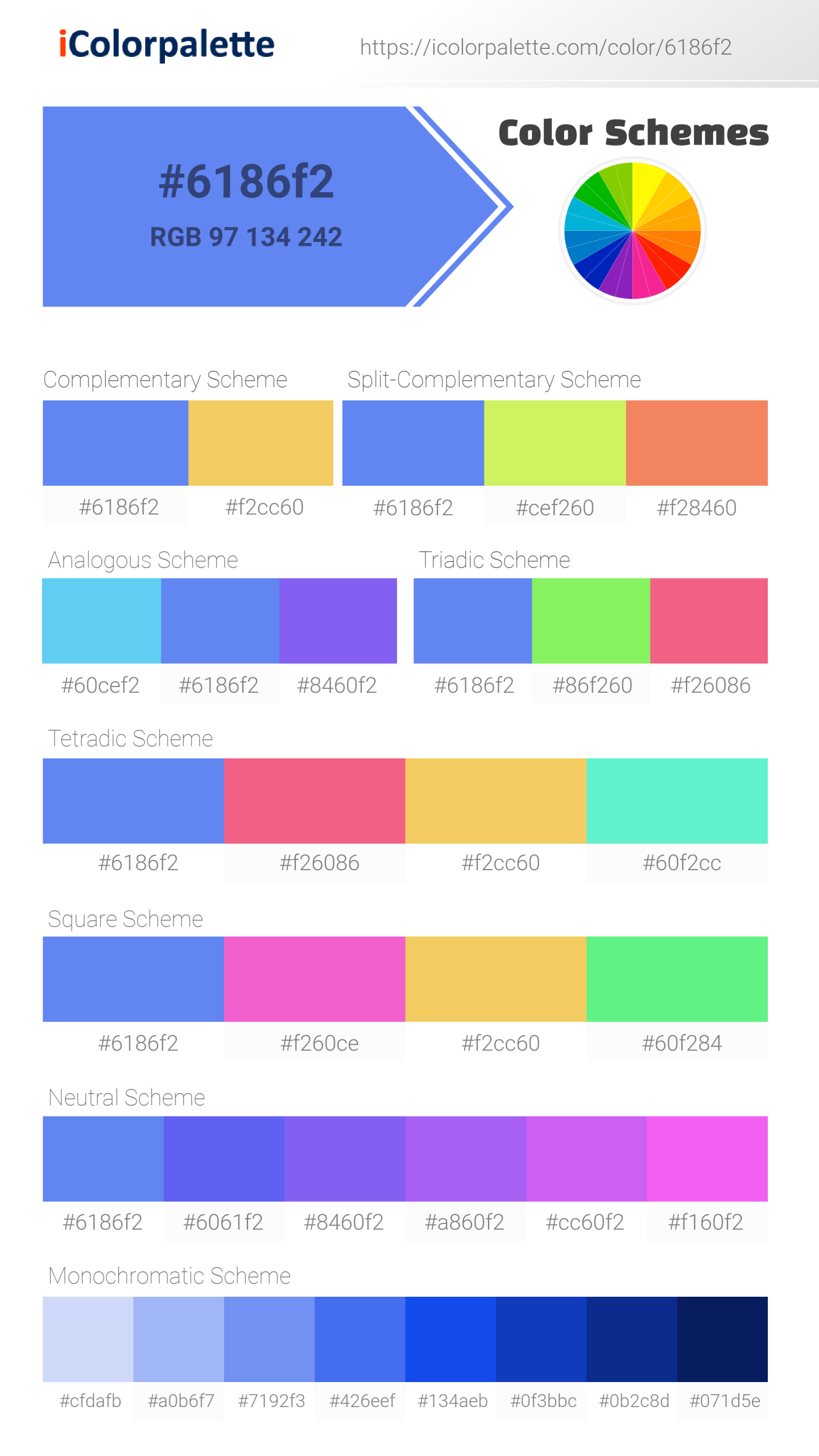Pan Purple (similar) Color | 6186f2 | Color conversion CMYK | Hsl | Rgb ...