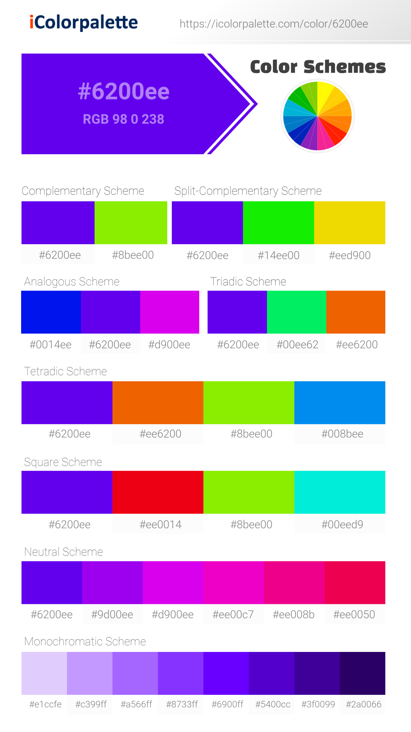 Gonzo Violet (similar) Color | 6200ee | Color conversion CMYK | Hsl ...