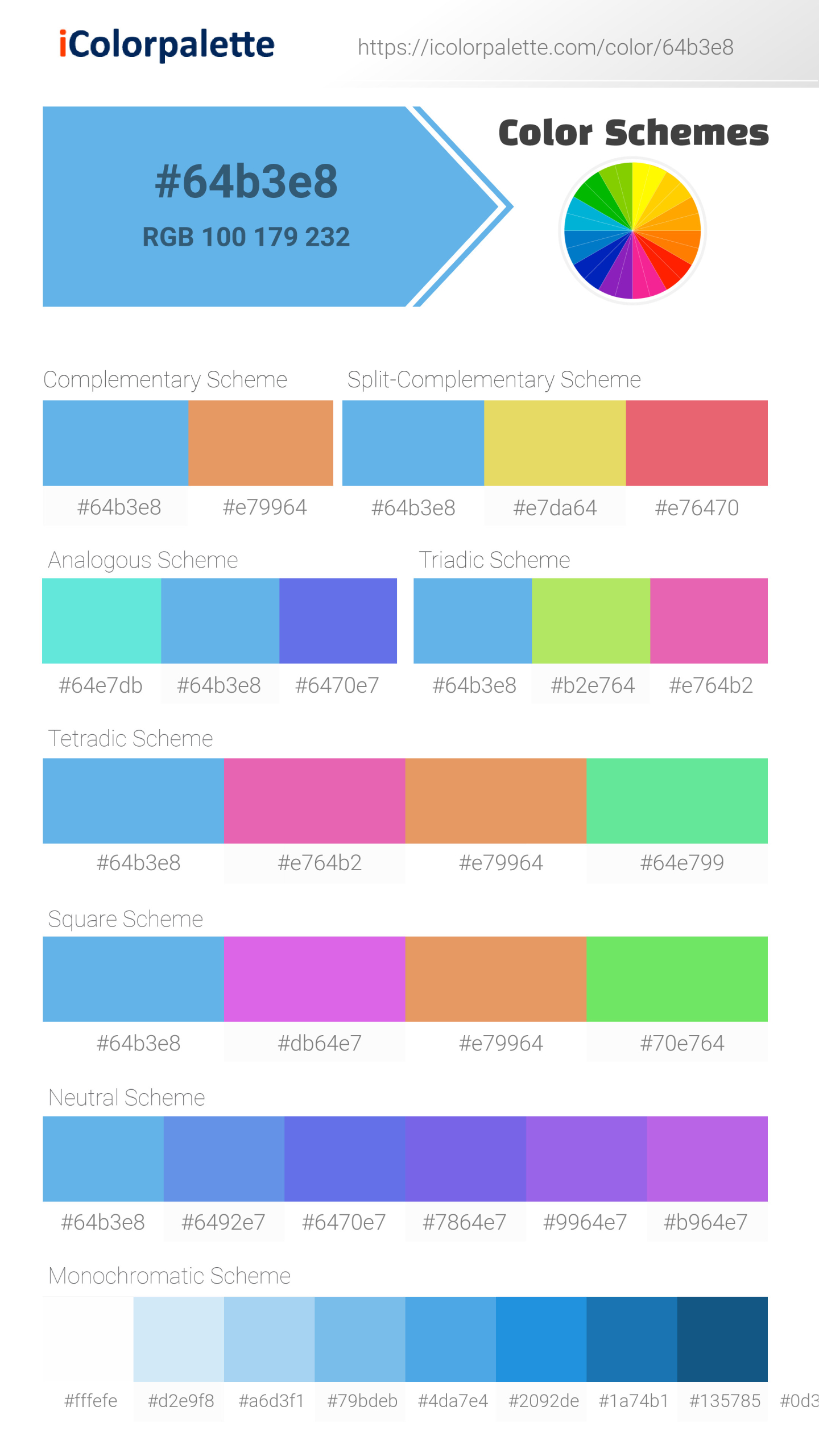 Pantone 2915 U Color | Hex color Code #64b3e8 information | Hsl | Rgb ...
