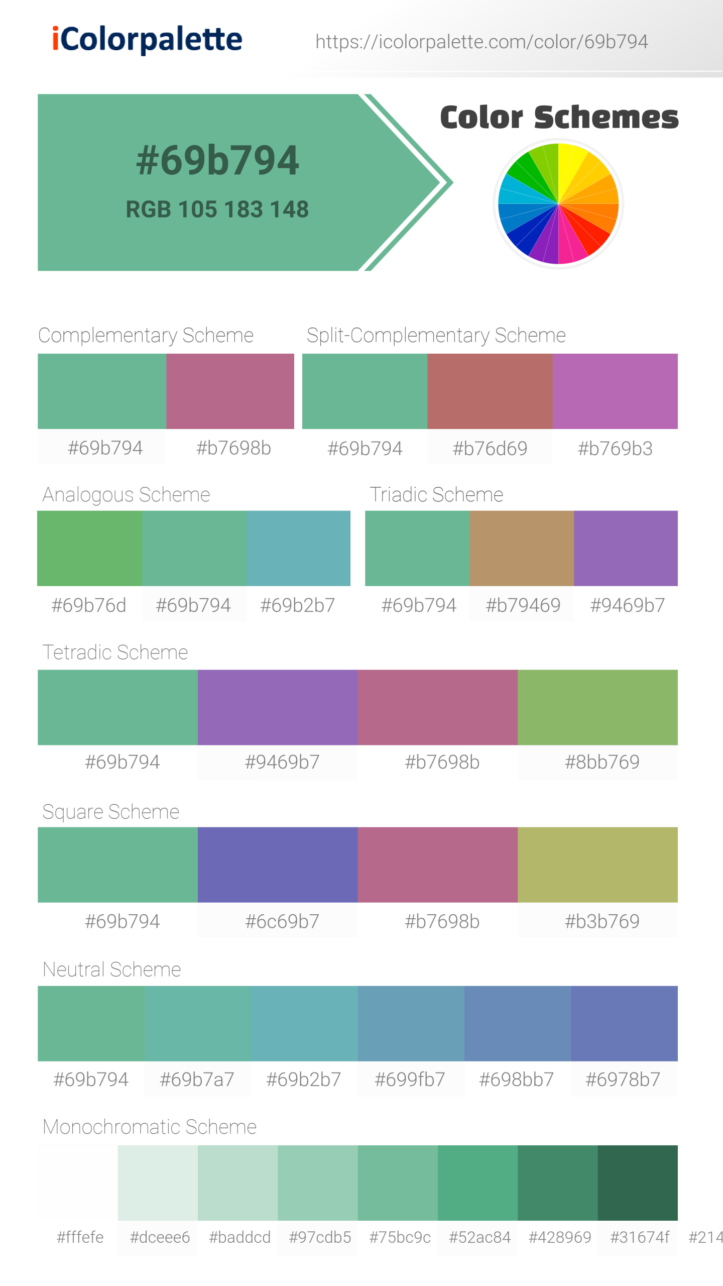 Hex Color #69b794 | Printing Match PANTONE 16-6030 TPG | Color ...