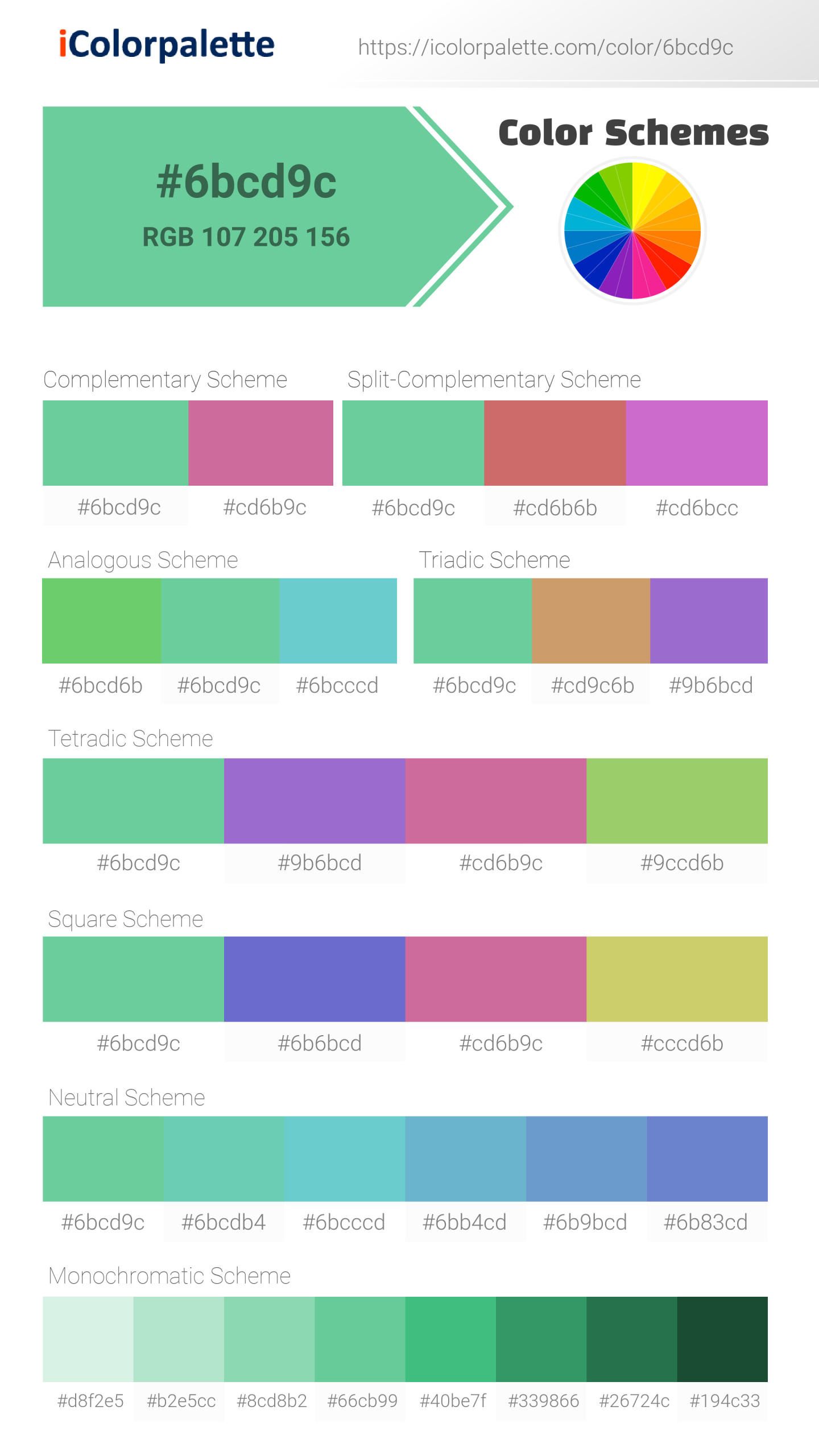 Hex Color #6bcd9c information | Hsl | Rgb | Pantone