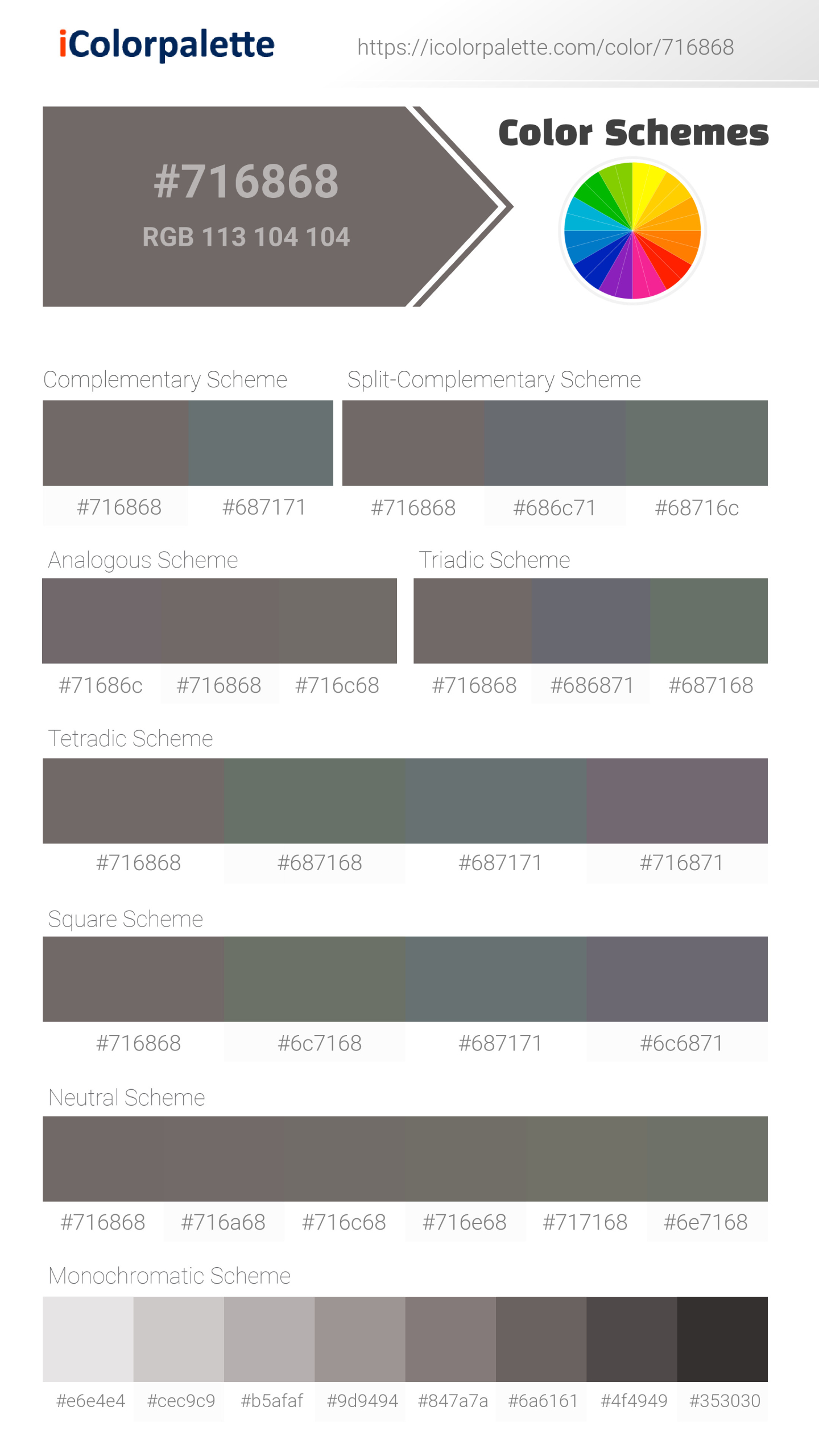 Charcoal Grey (similar) Color | 716868 information | Hsl | Rgb | Pantone