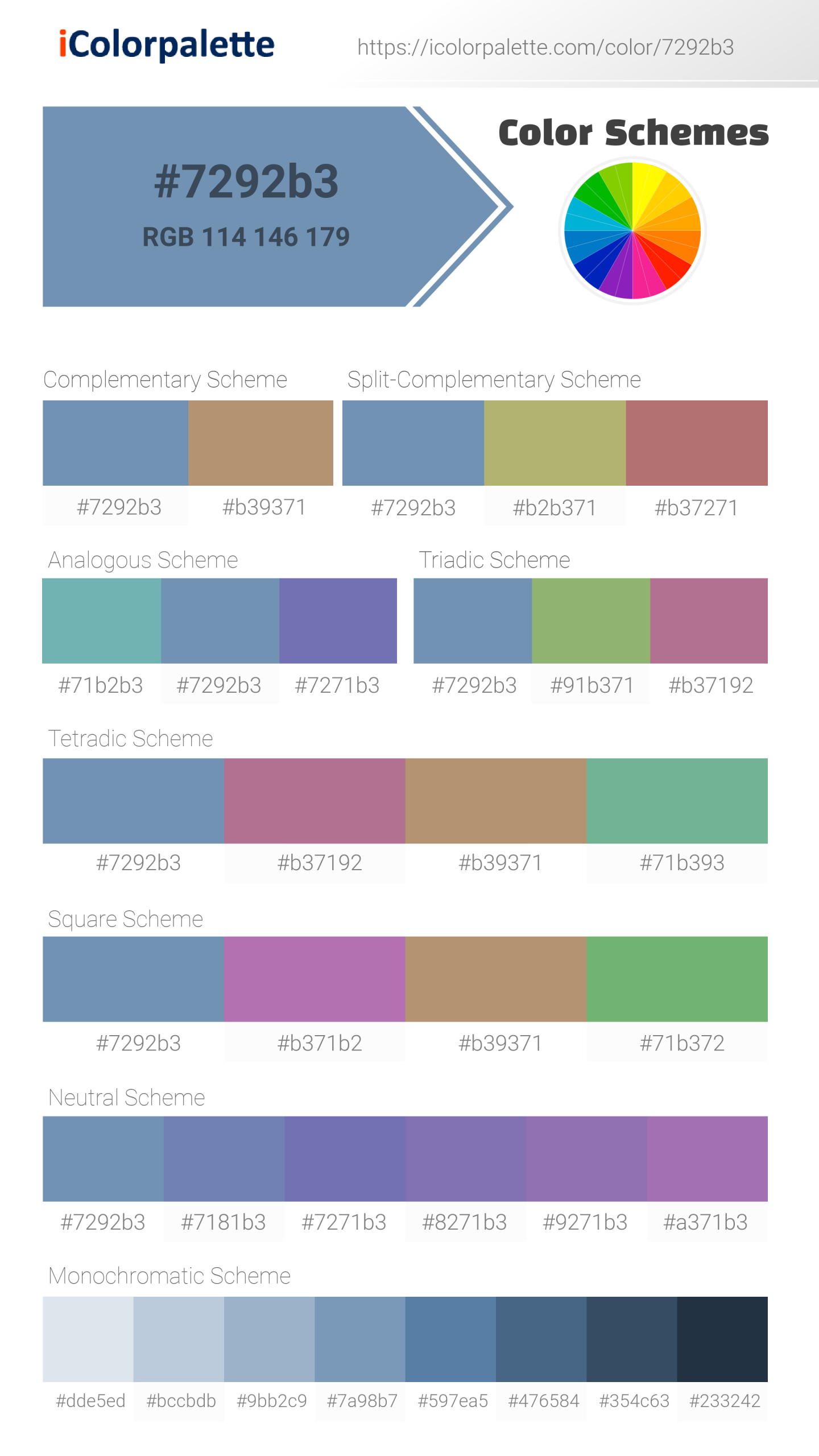 Allure (similar) Color | 7292b3 information | Hsl | Rgb | Pantone
