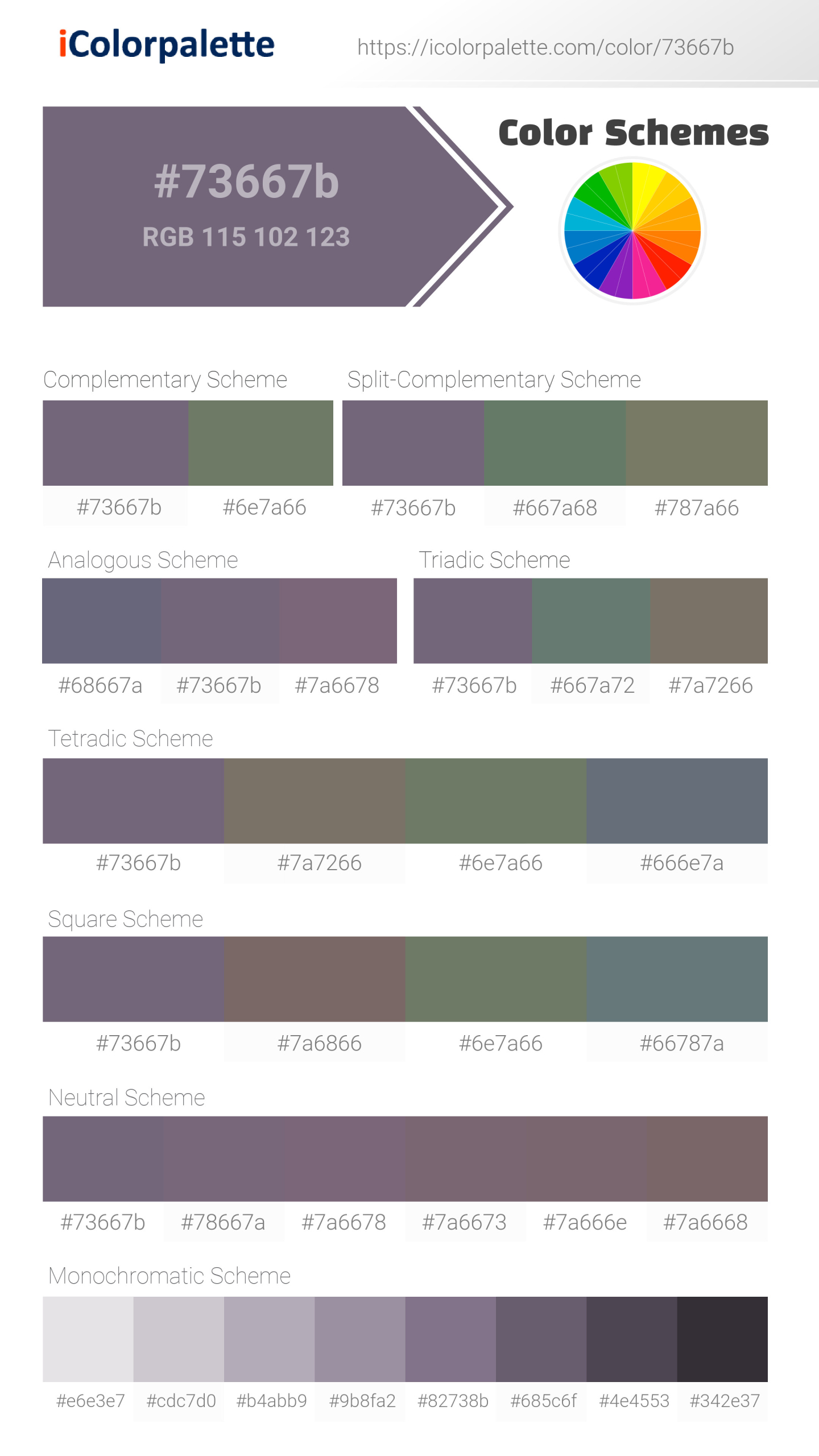 Decadence Color | 73667b information | Hsl | Rgb | Pantone