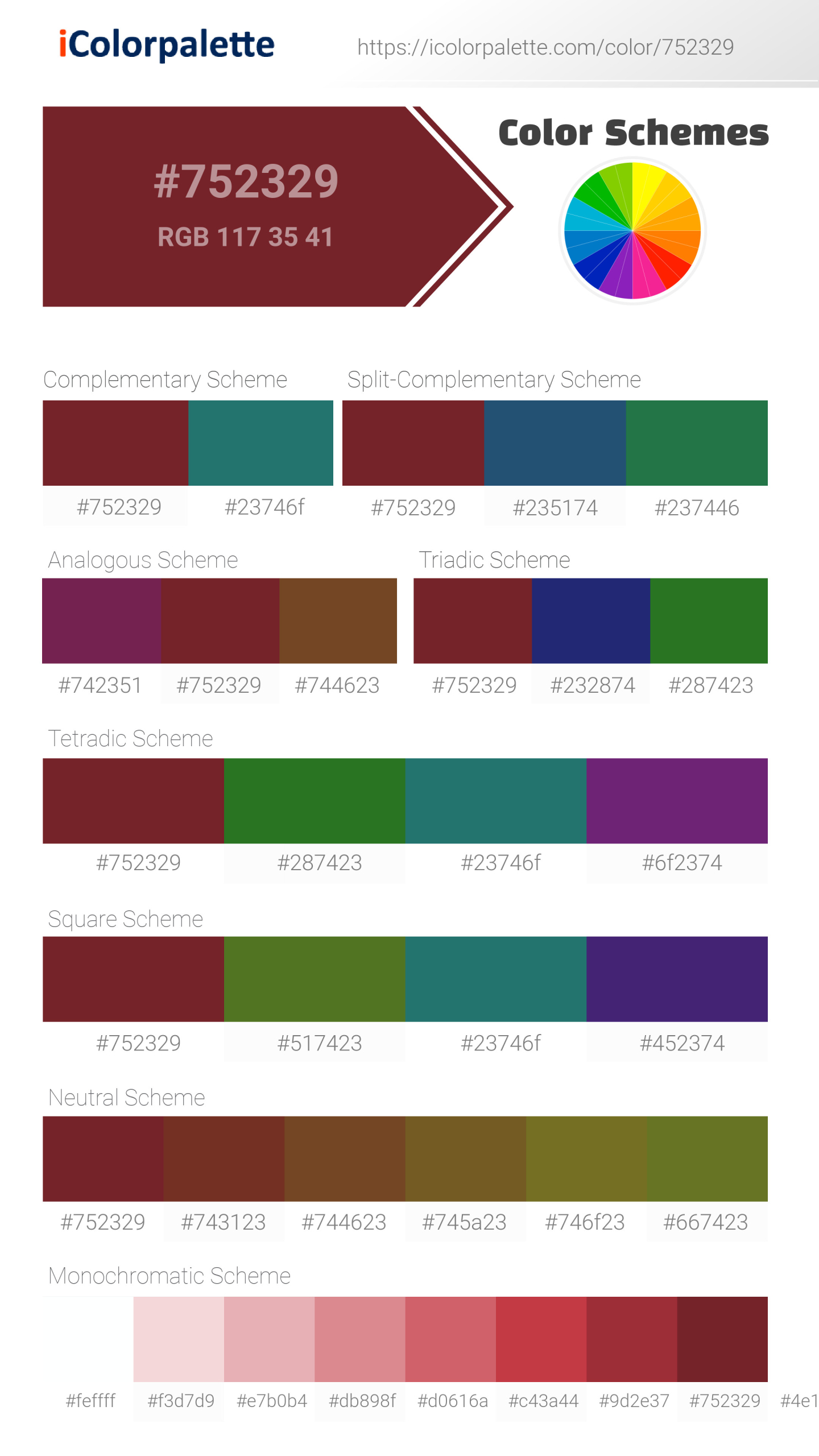 Hex Color #752329 | Printing Match PANTONE 19-1531 TCX | Color ...