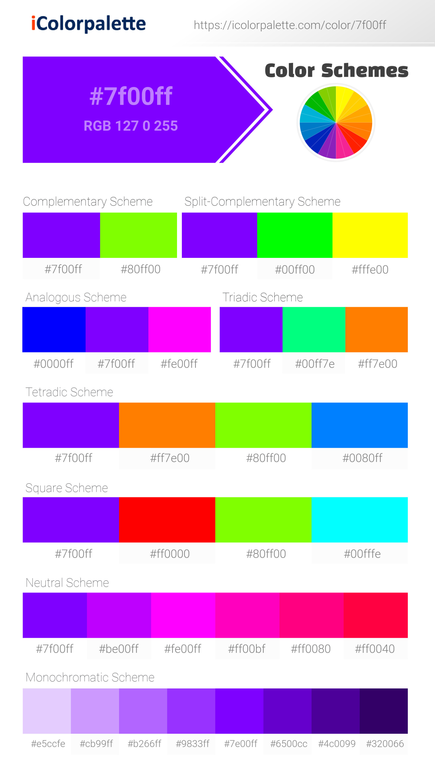 Violent Violet Color | 7f00ff information | Hsl | Rgb | Pantone