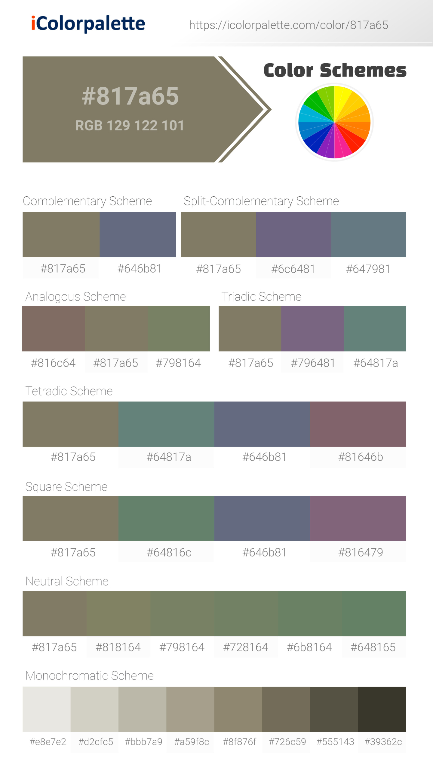Hex Color #817a65 | Pantone PANTONE 17-0618 TCX | Hsl | Rgb