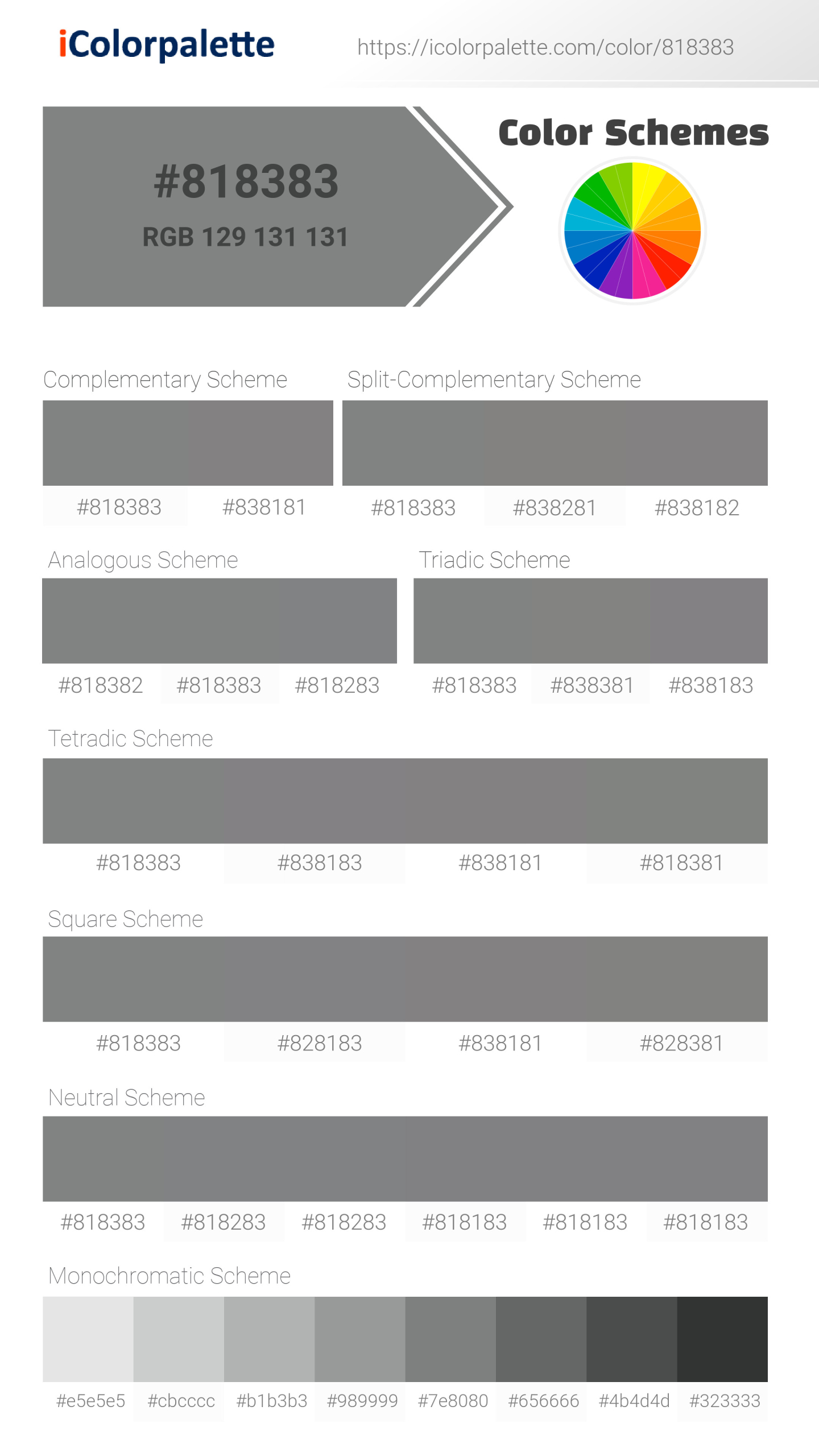 Dover Grey (similar) Color | 818383 information | Hsl | Rgb | Pantone