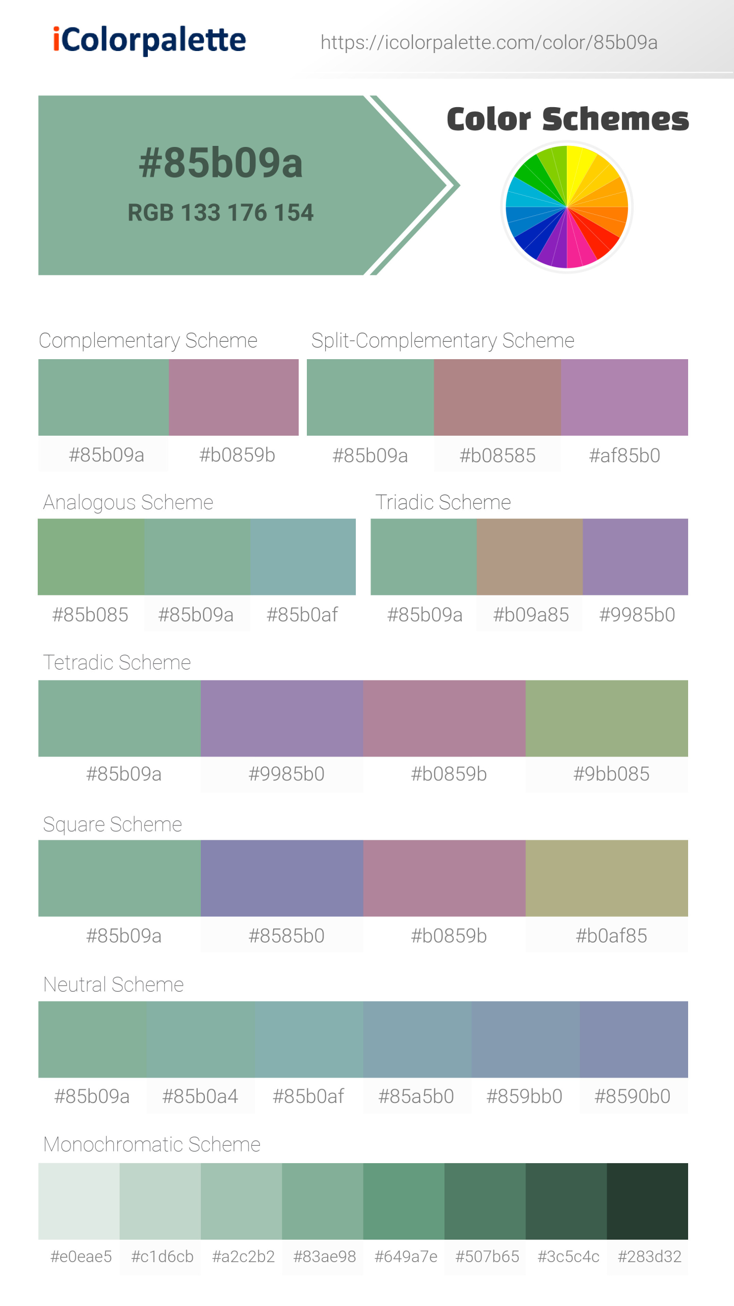 Hex Color #85b09a | Printing Match PANTONE 557 C | Color conversion ...