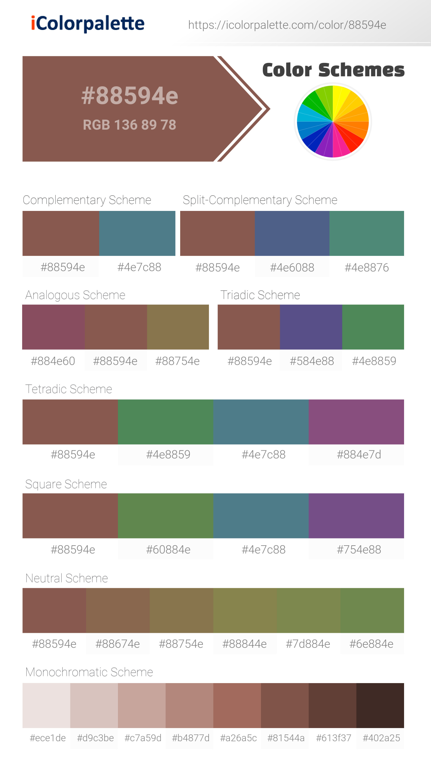 Pantone P 50-14 U Color | Hex color Code #88594e information | Hsl ...