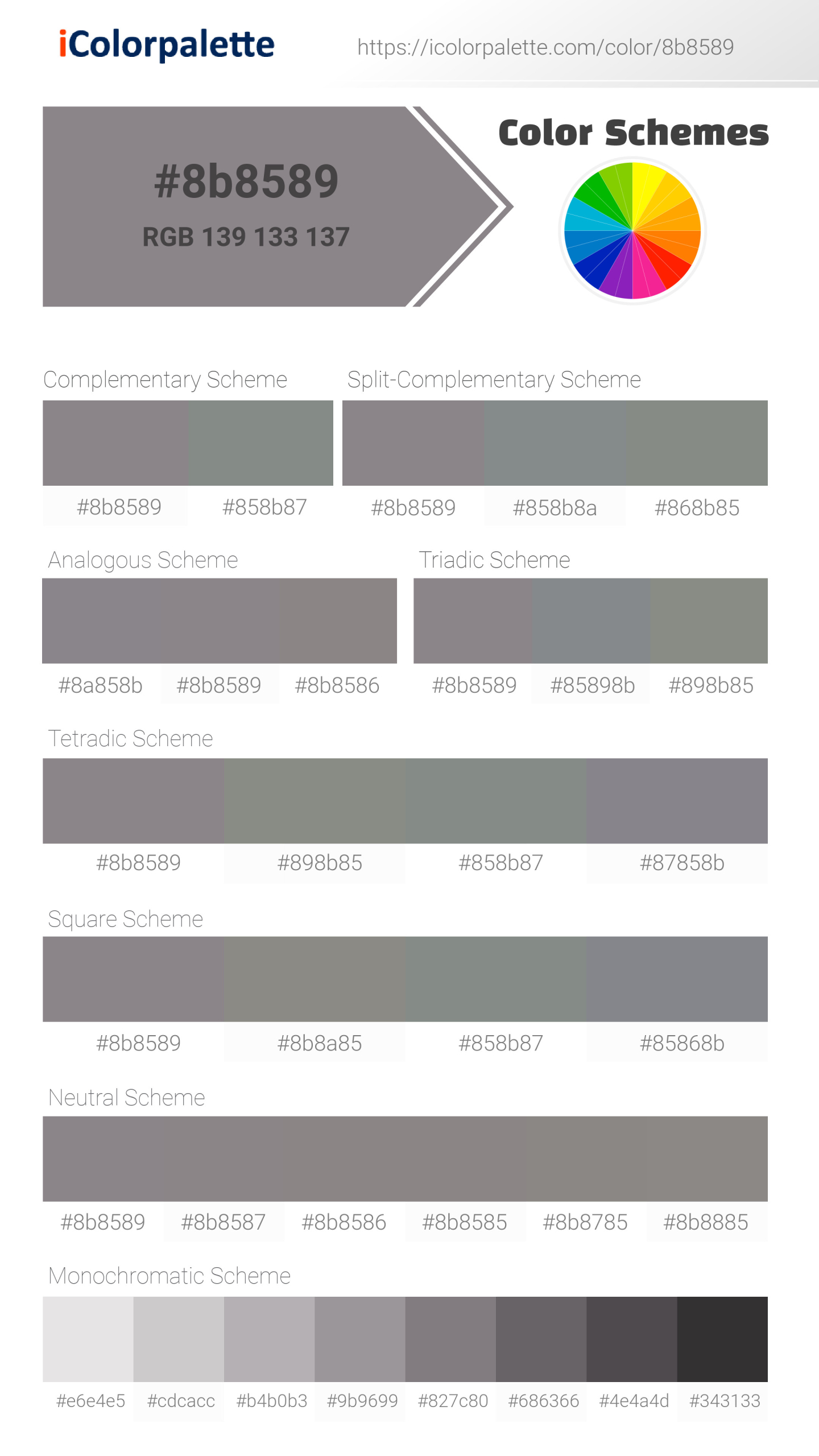 Taupe Grey Color | 8b8589 information | Hsl | Rgb | Pantone