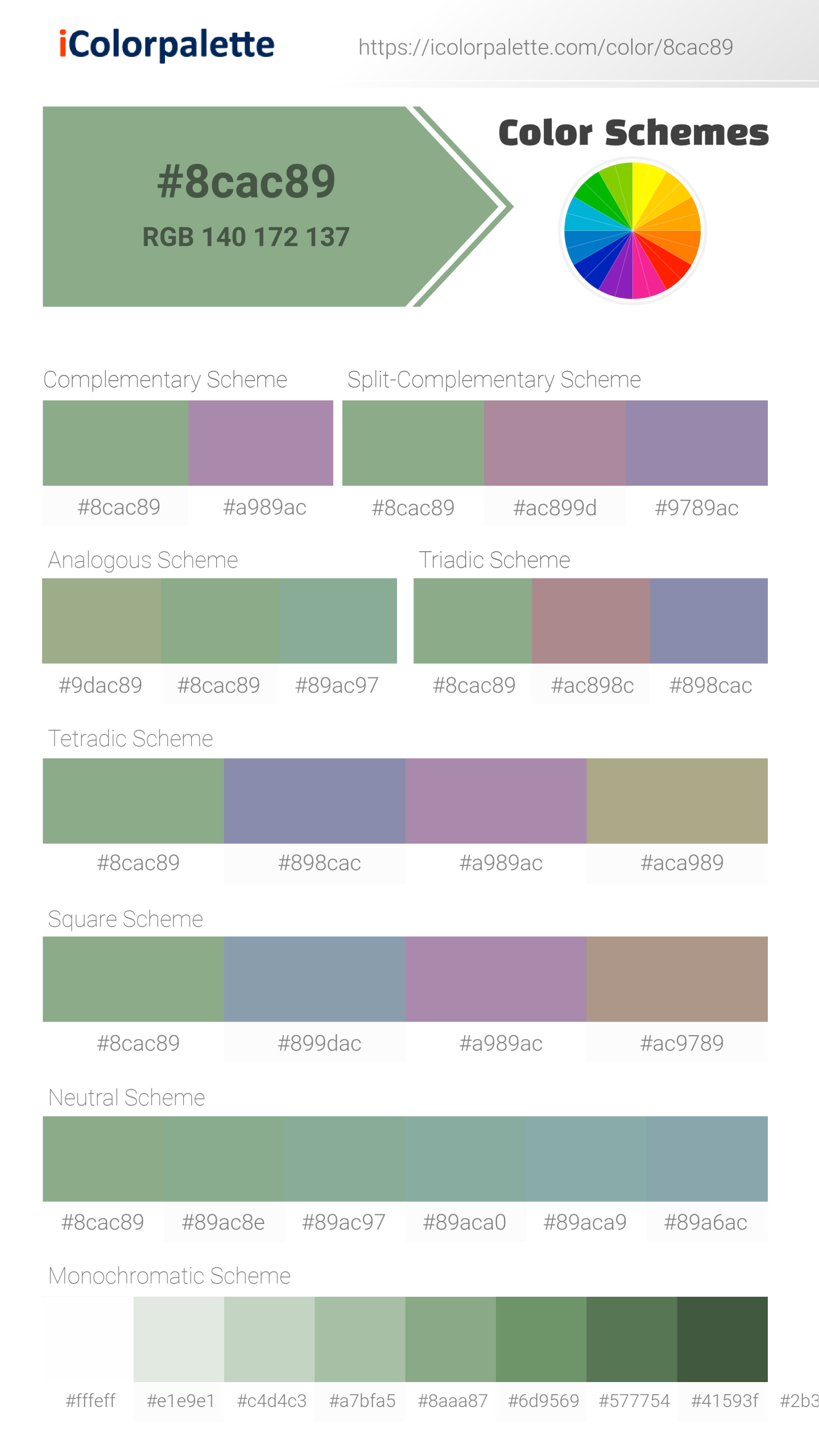 Hex Color #8cac89 information | Hsl | Rgb | Pantone