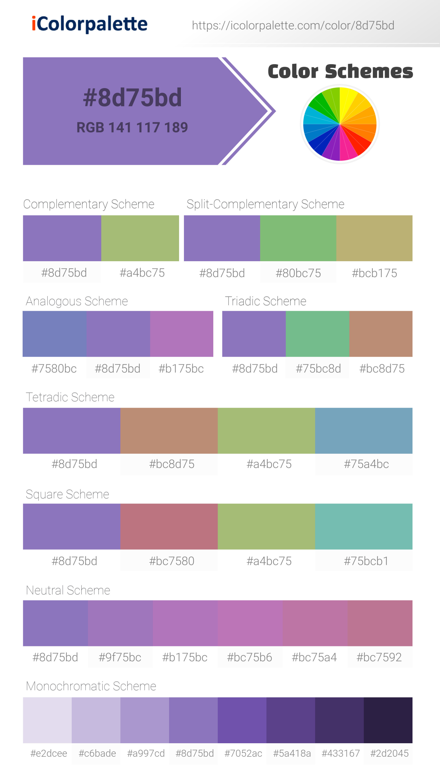 Pantone 2075 U Color | Hex color Code #8D75BD information | Hsl | Rgb ...