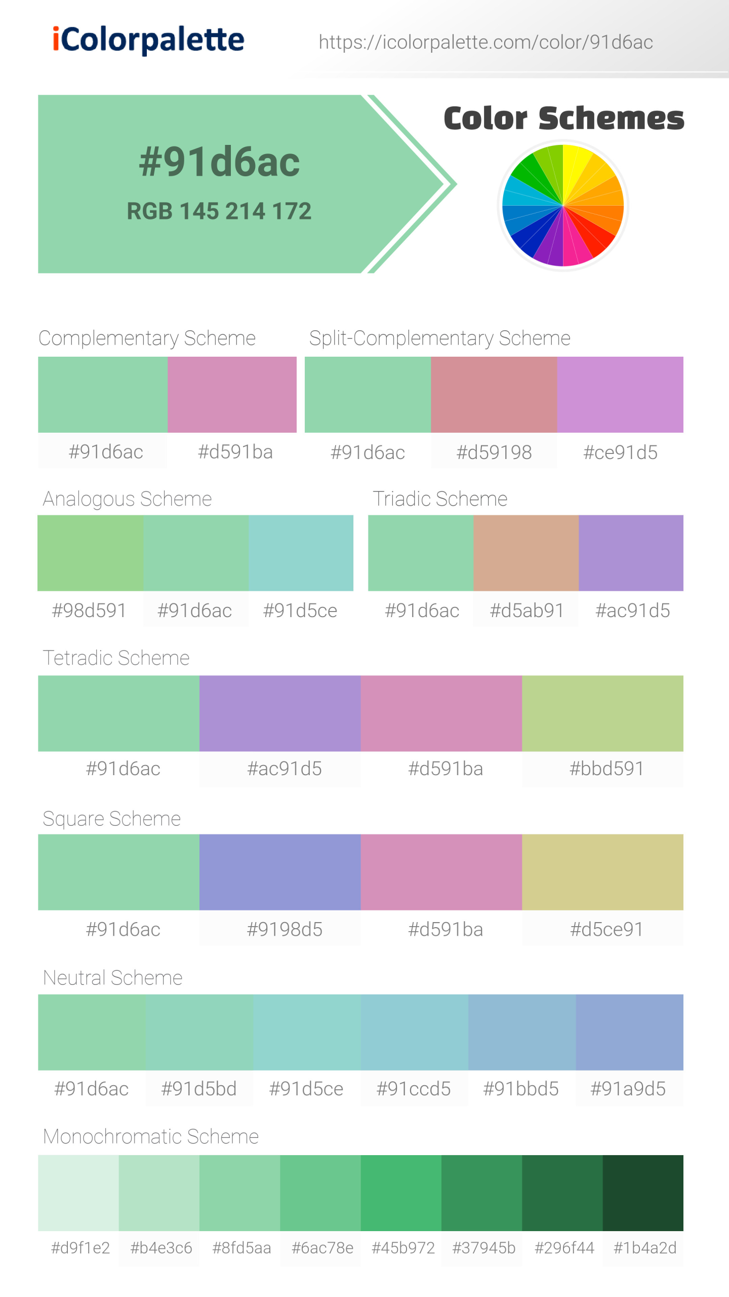 Hex Color #91d6ac information | Hsl | Rgb | Pantone