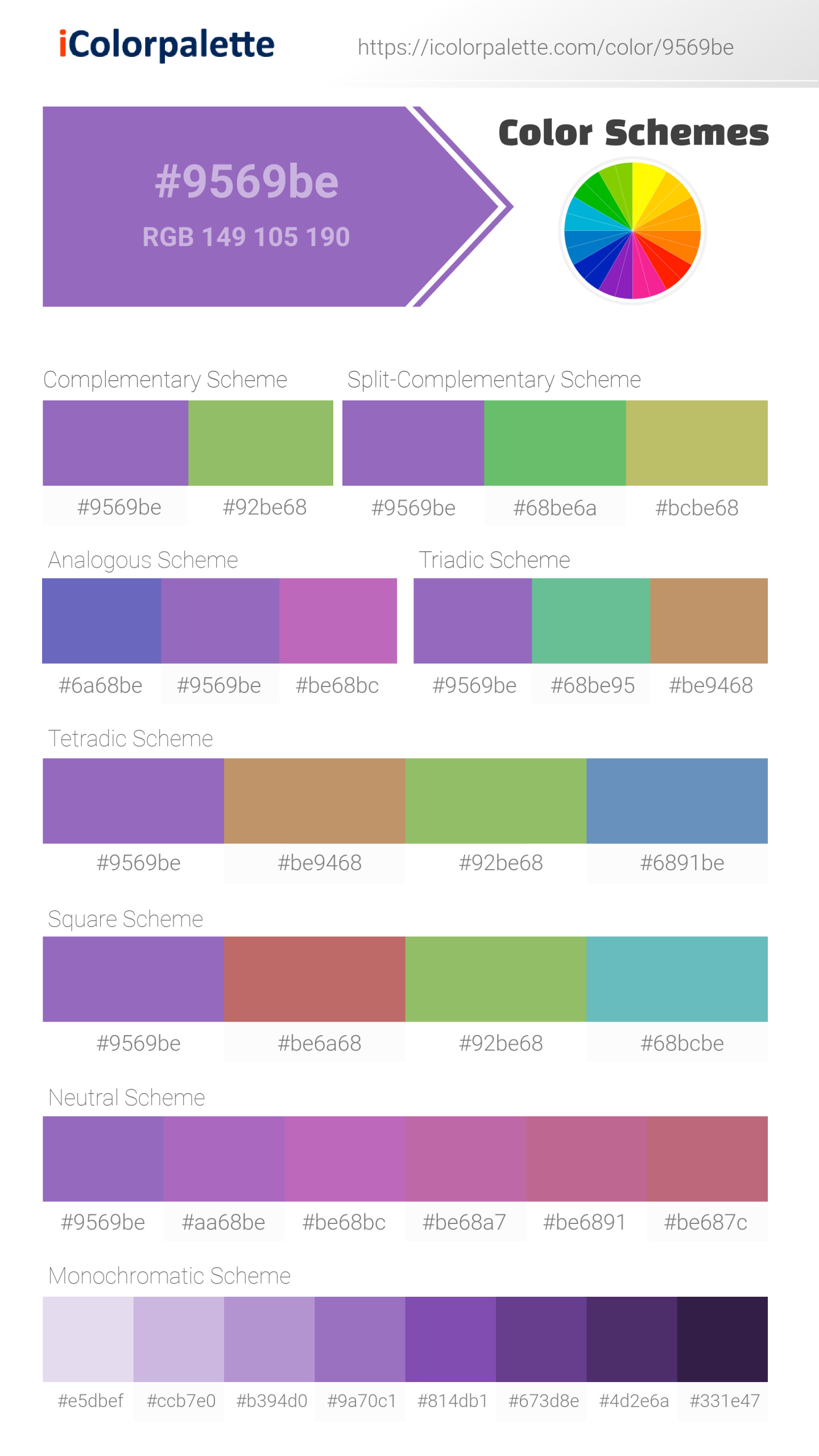 Hex Color #9569be | Pantone PANTONE 2074 C | Hsl | Rgb
