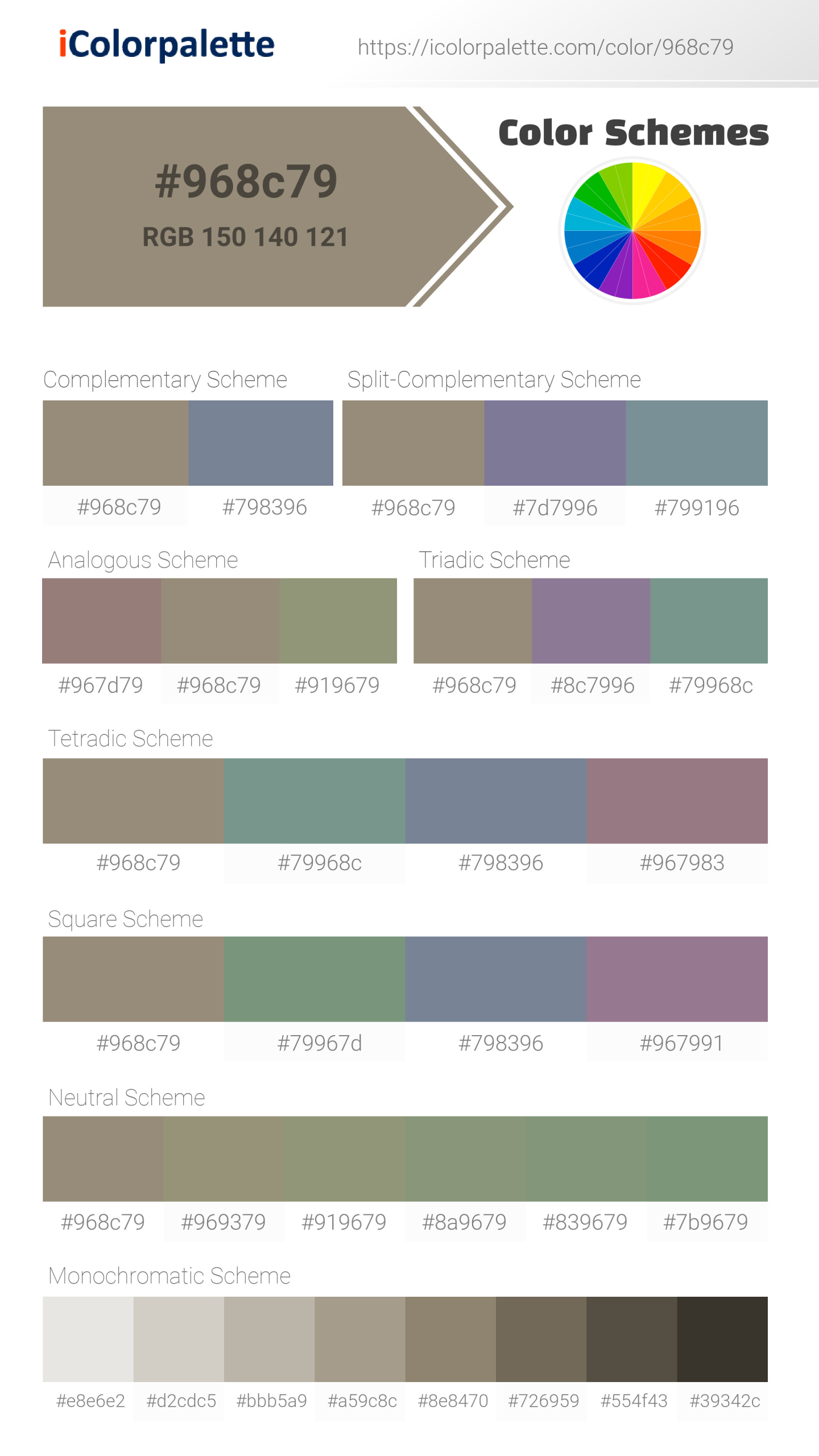 Pantone 2326 U Color | Hex color Code #968C79 information | Hsl | Rgb ...