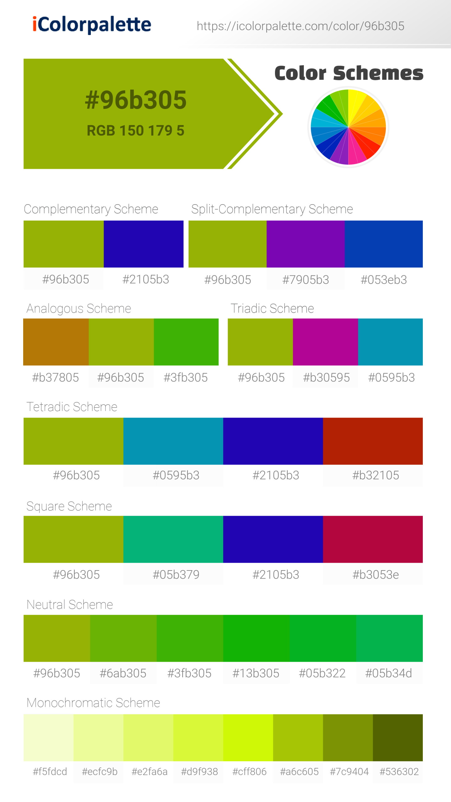 Salty Thyme (similar) Color | 96b305 information | Hsl | Rgb | Pantone