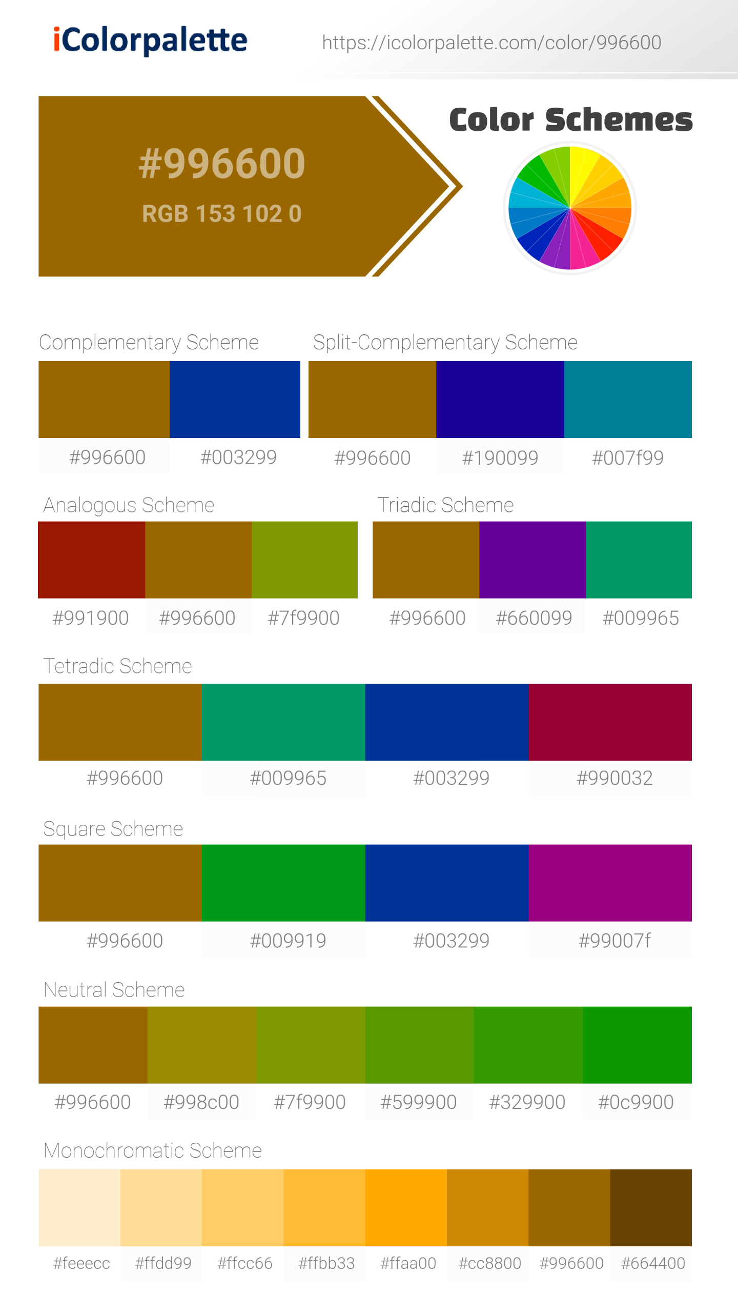 Gamboge Brown Color | 996600 | Color conversion CMYK | Hsl | Rgb ...