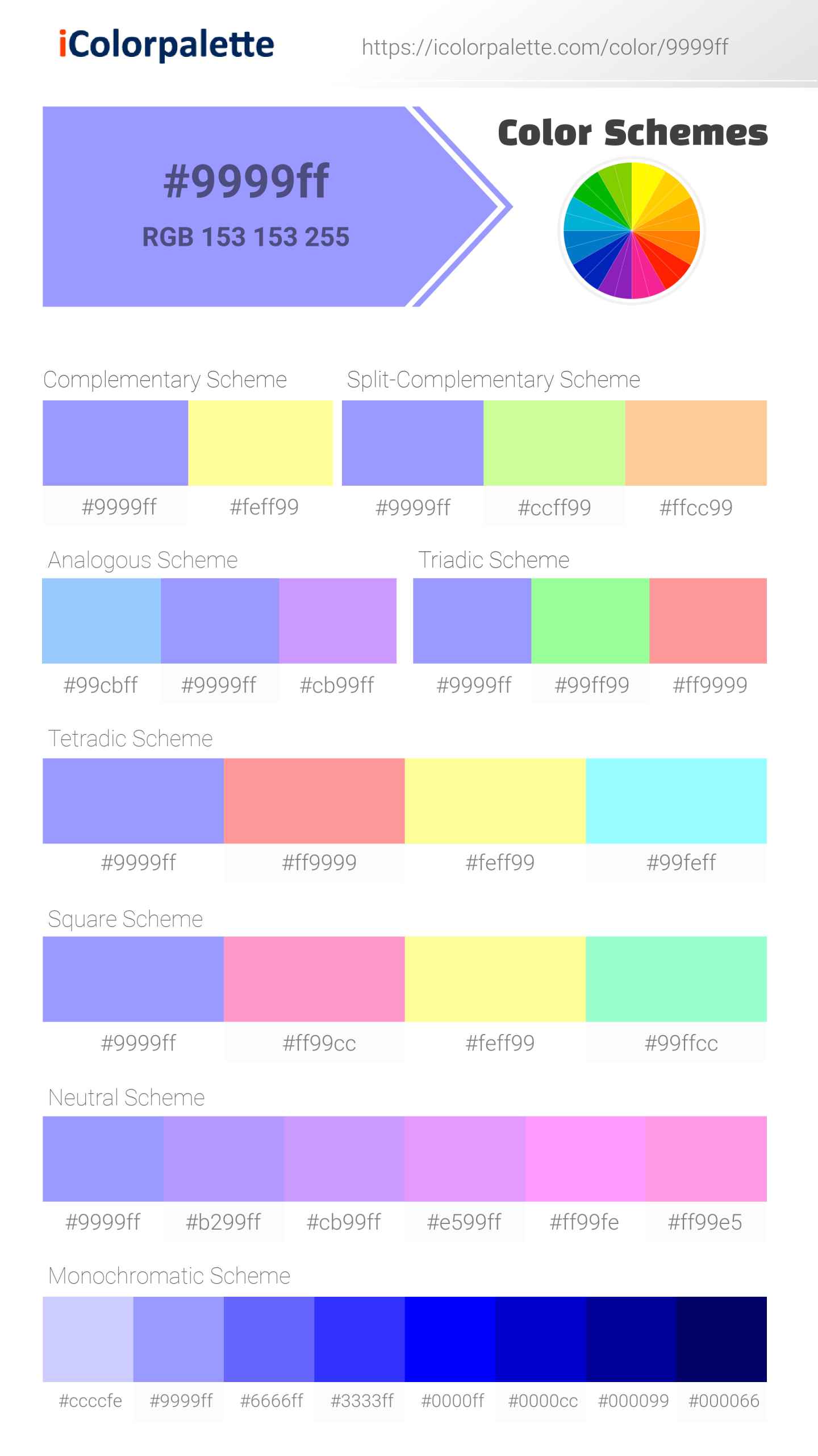 Cobalite Color | 9999ff information | Hsl | Rgb | Pantone