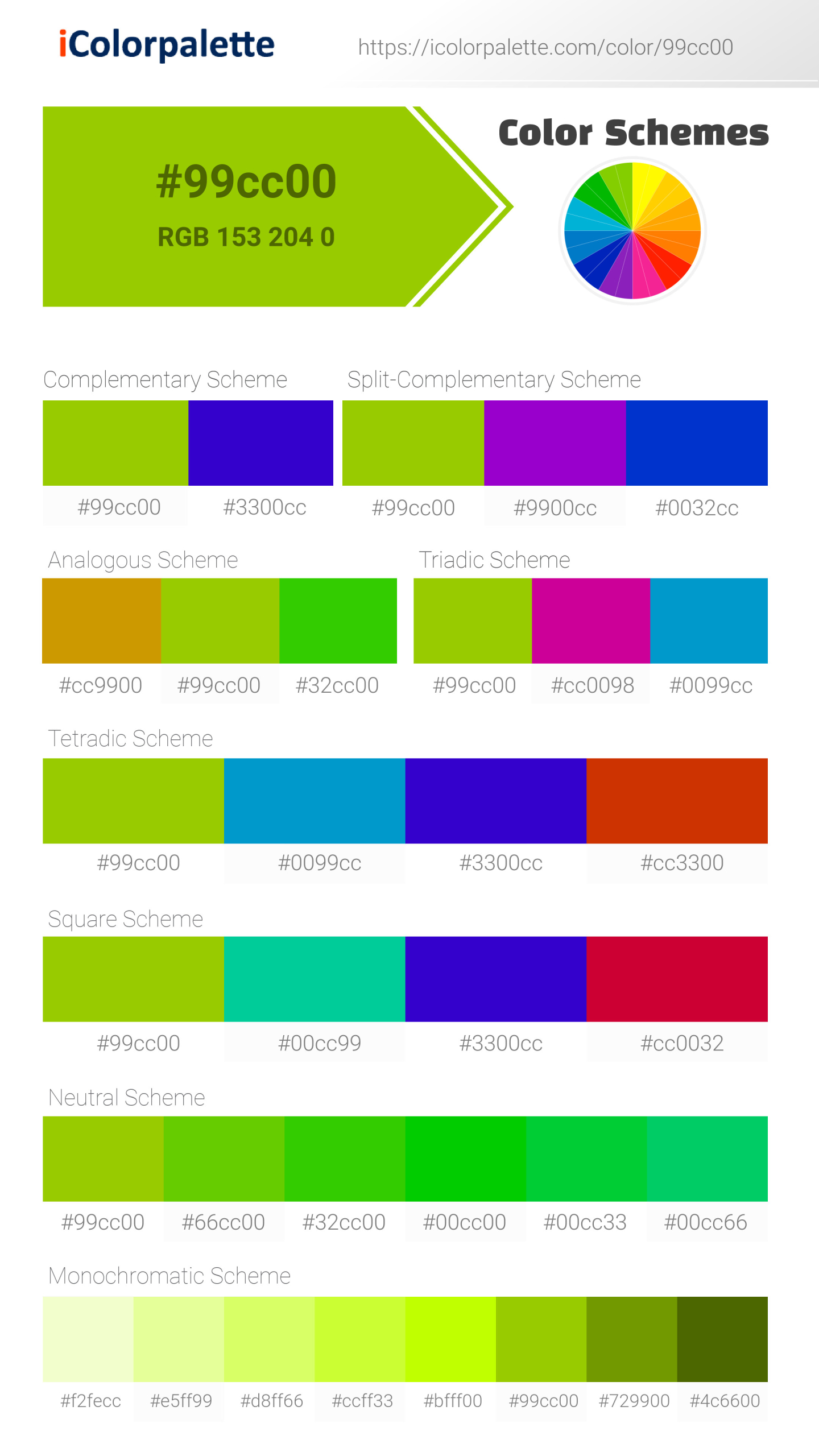 Viric Green Color | 99cc00 | Color conversion CMYK | Hsl | Rgb ...