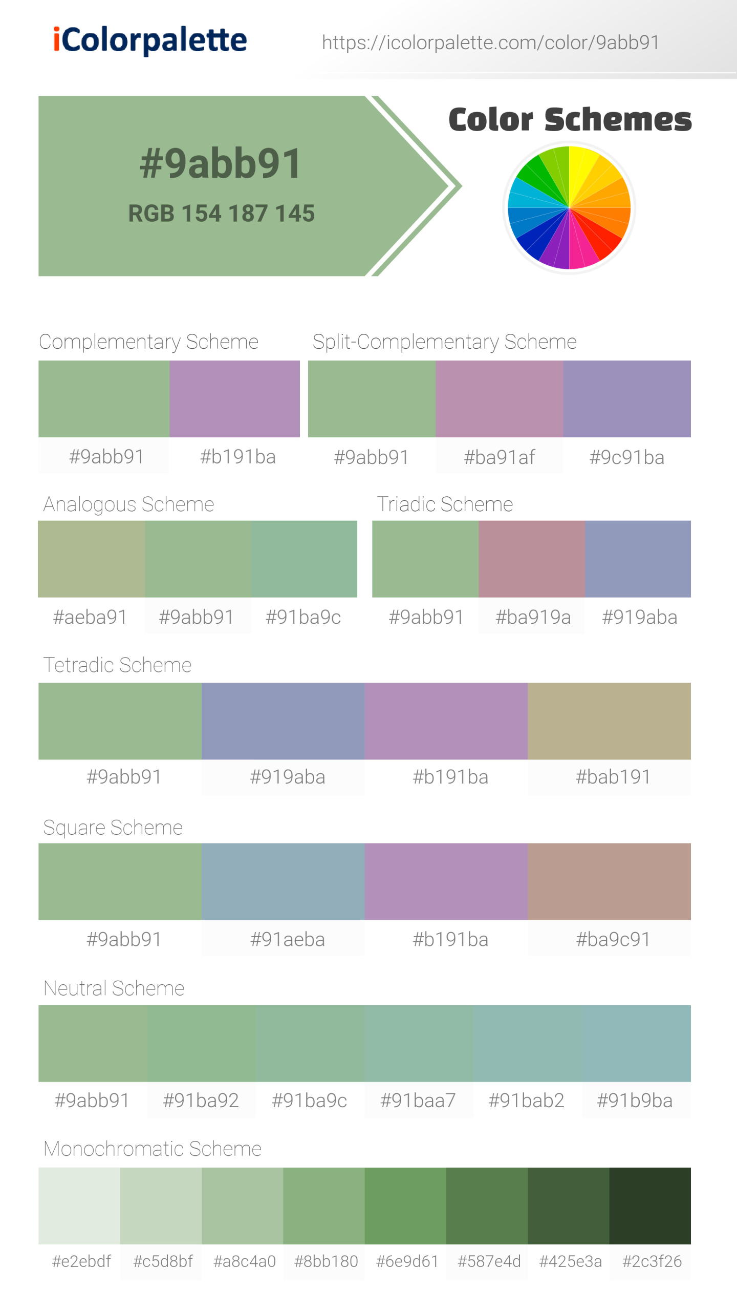 Hex Color #9abb91 | Printing Match PANTONE 2261 C | Color conversion ...