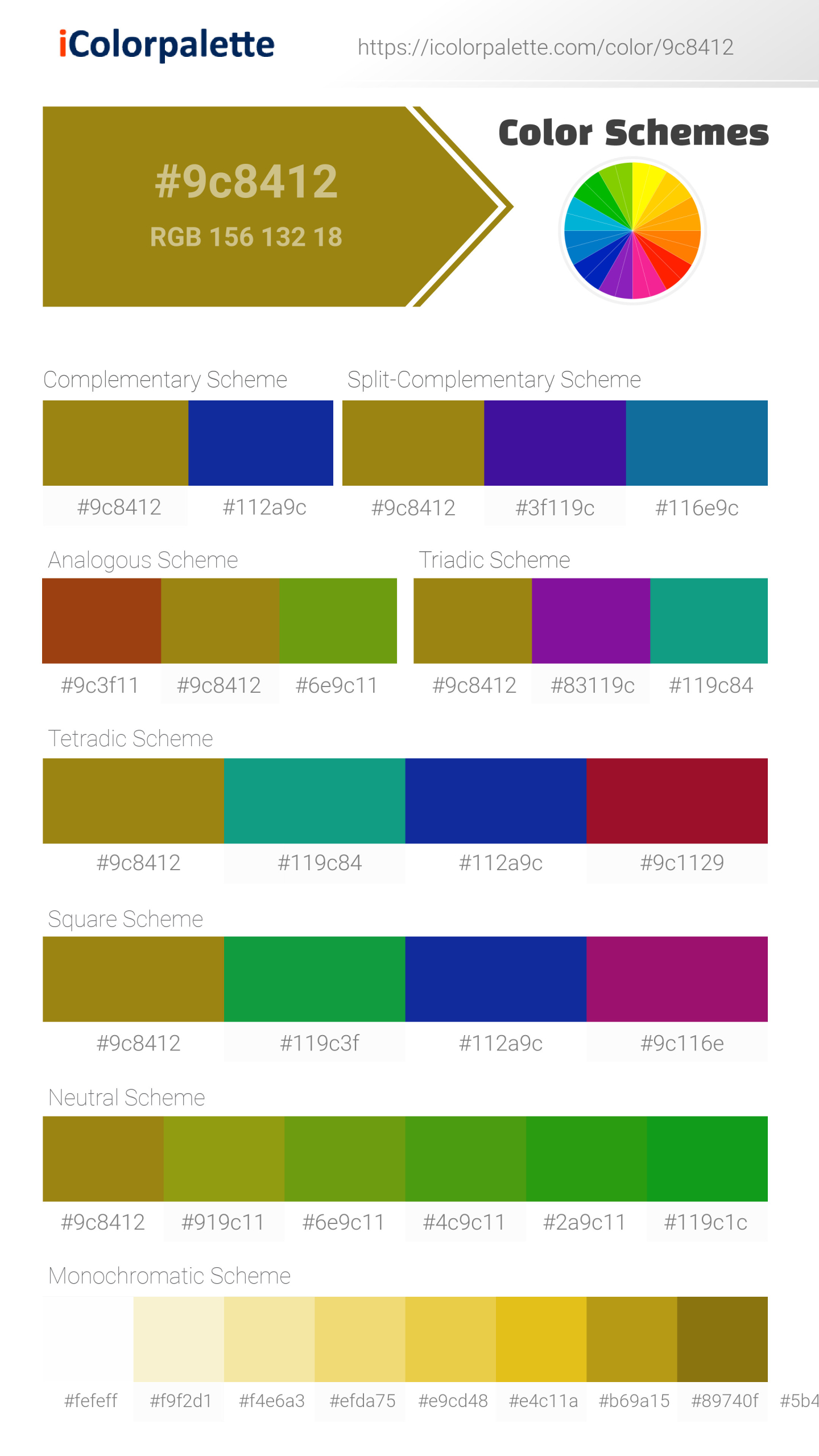 Pantone 112 C Color | Hex color Code #9C8412 information | Hsl | Rgb ...