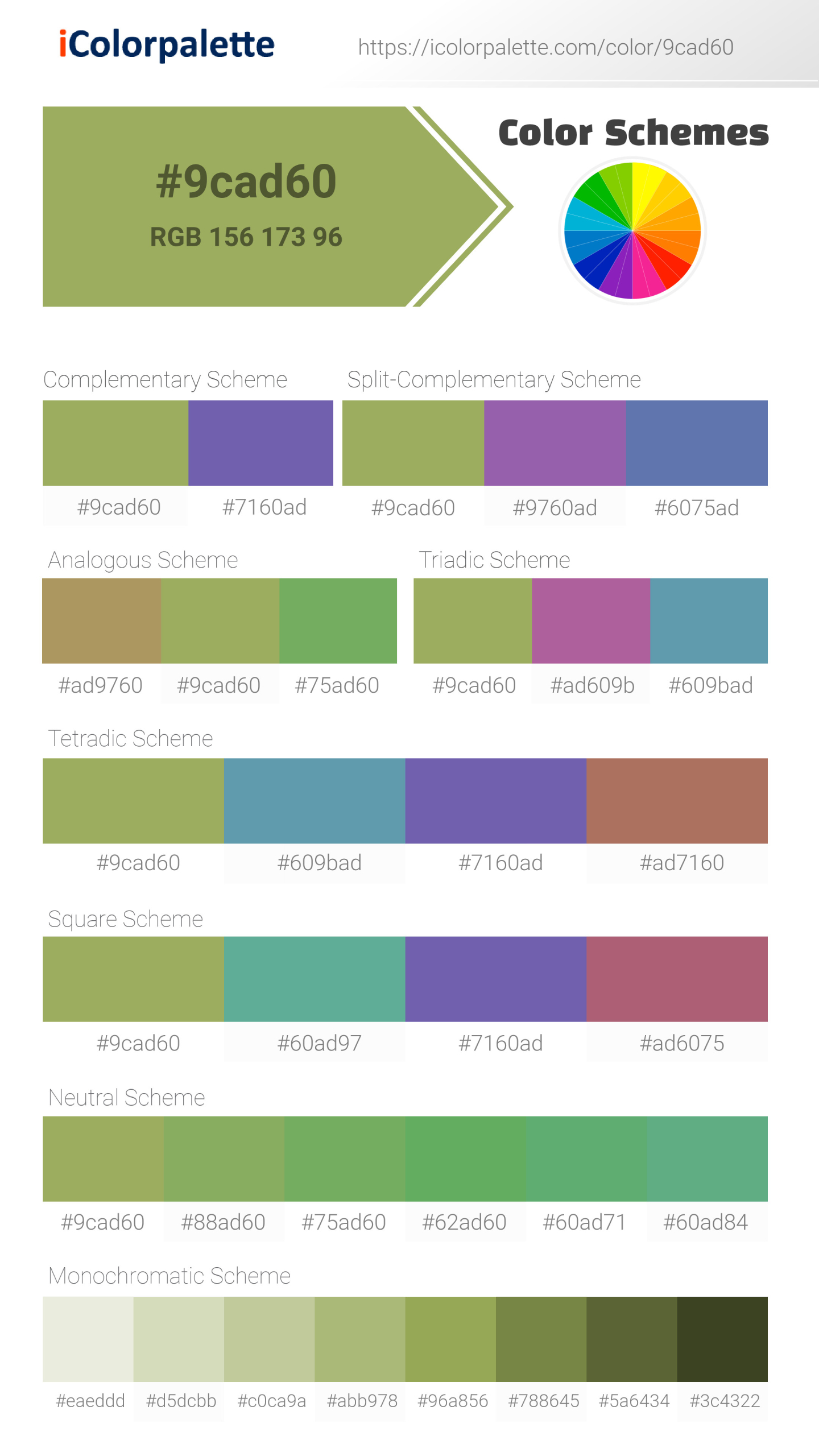 Hex Color #9cad60 information | Hsl | Rgb | Pantone