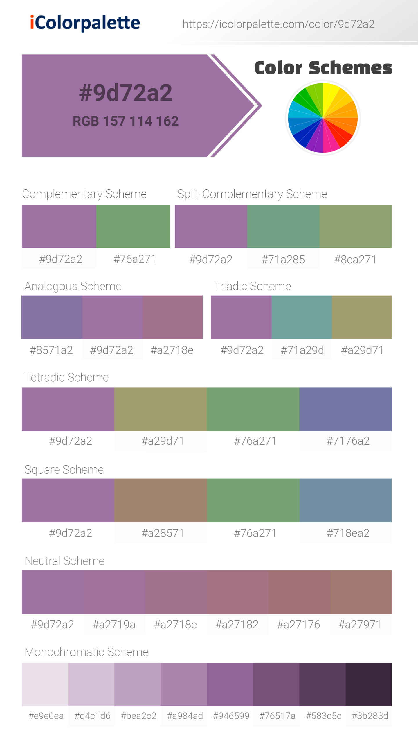 Hex Color #9d72a2 information | Hsl | Rgb | Pantone